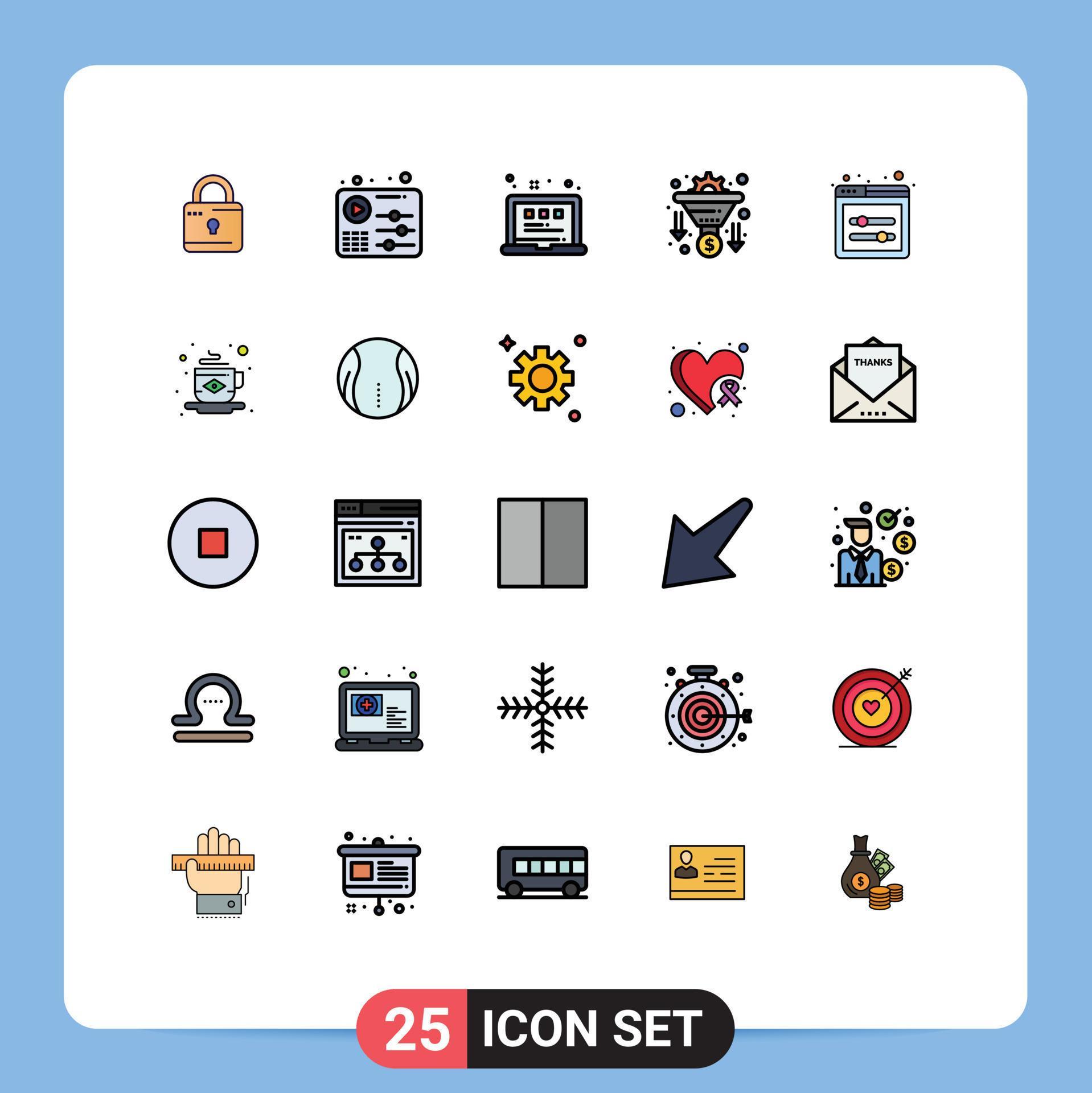 User Interface Pack of 25 Basic Filled line Flat Colors of ui sliders ...