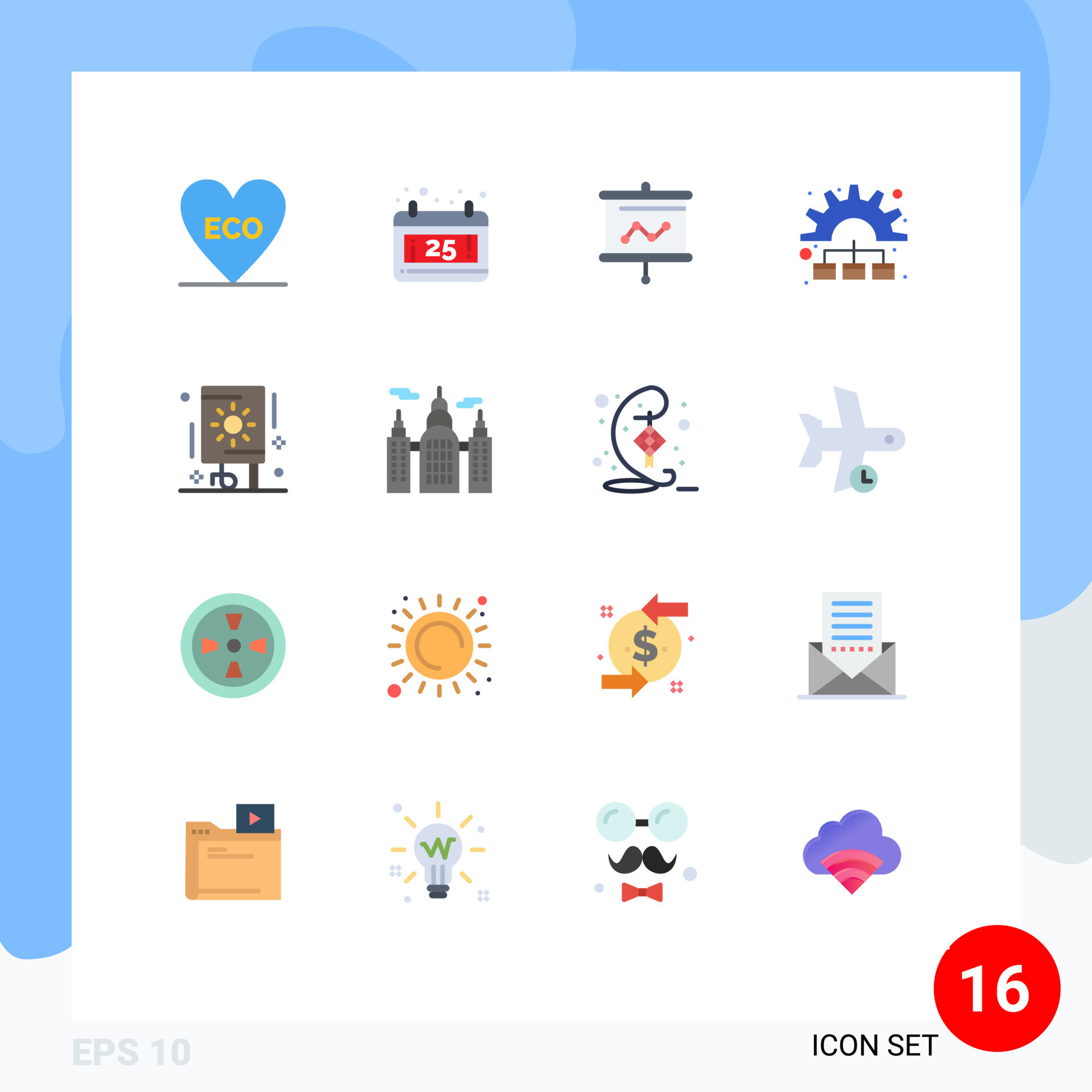 Modern Set Of 16 Flat Colors And Symbols Such As Fireworks Celebration Graph Working Marketing