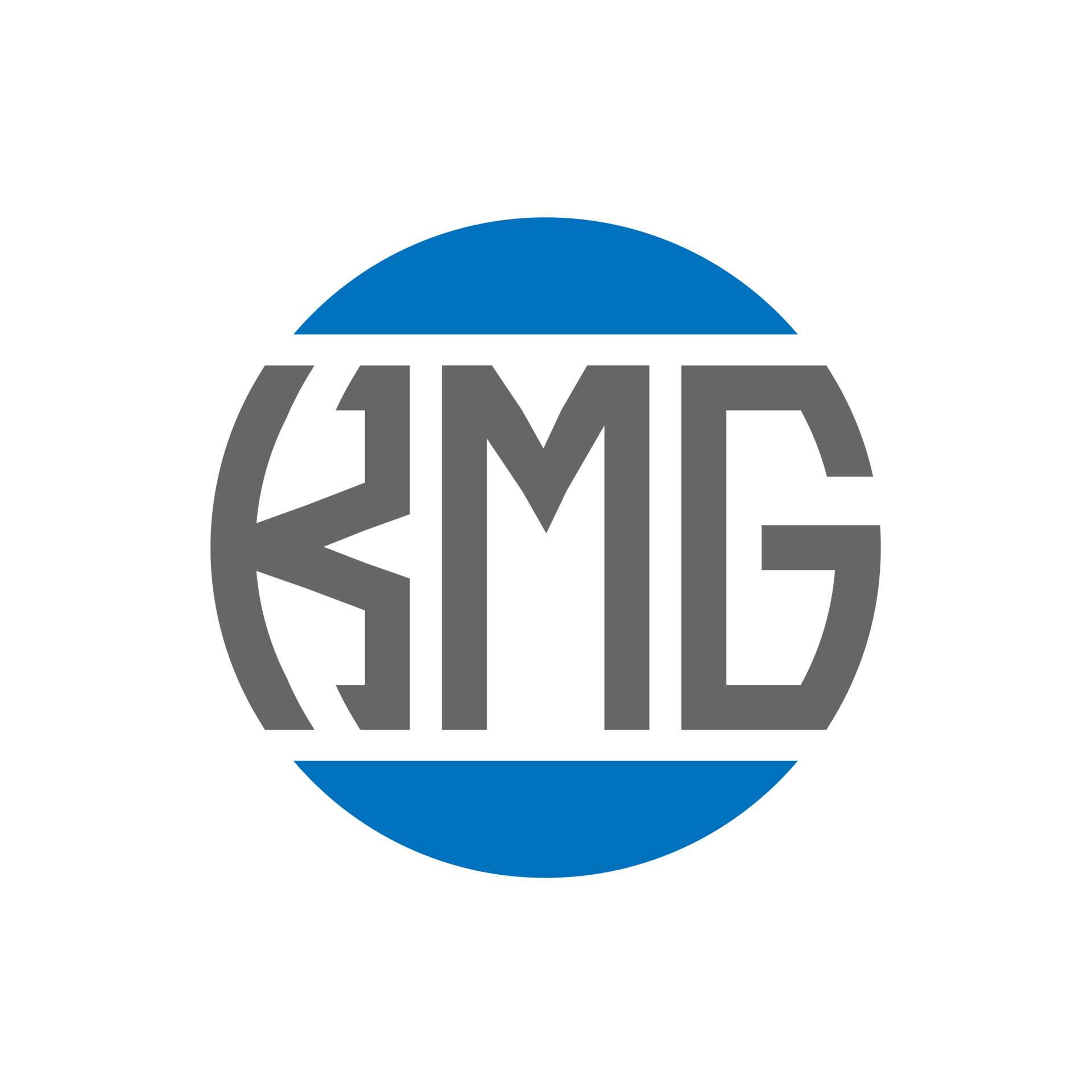 diseño de logotipo de letra kmg sobre fondo blanco. concepto de logotipo de círculo de iniciales ...