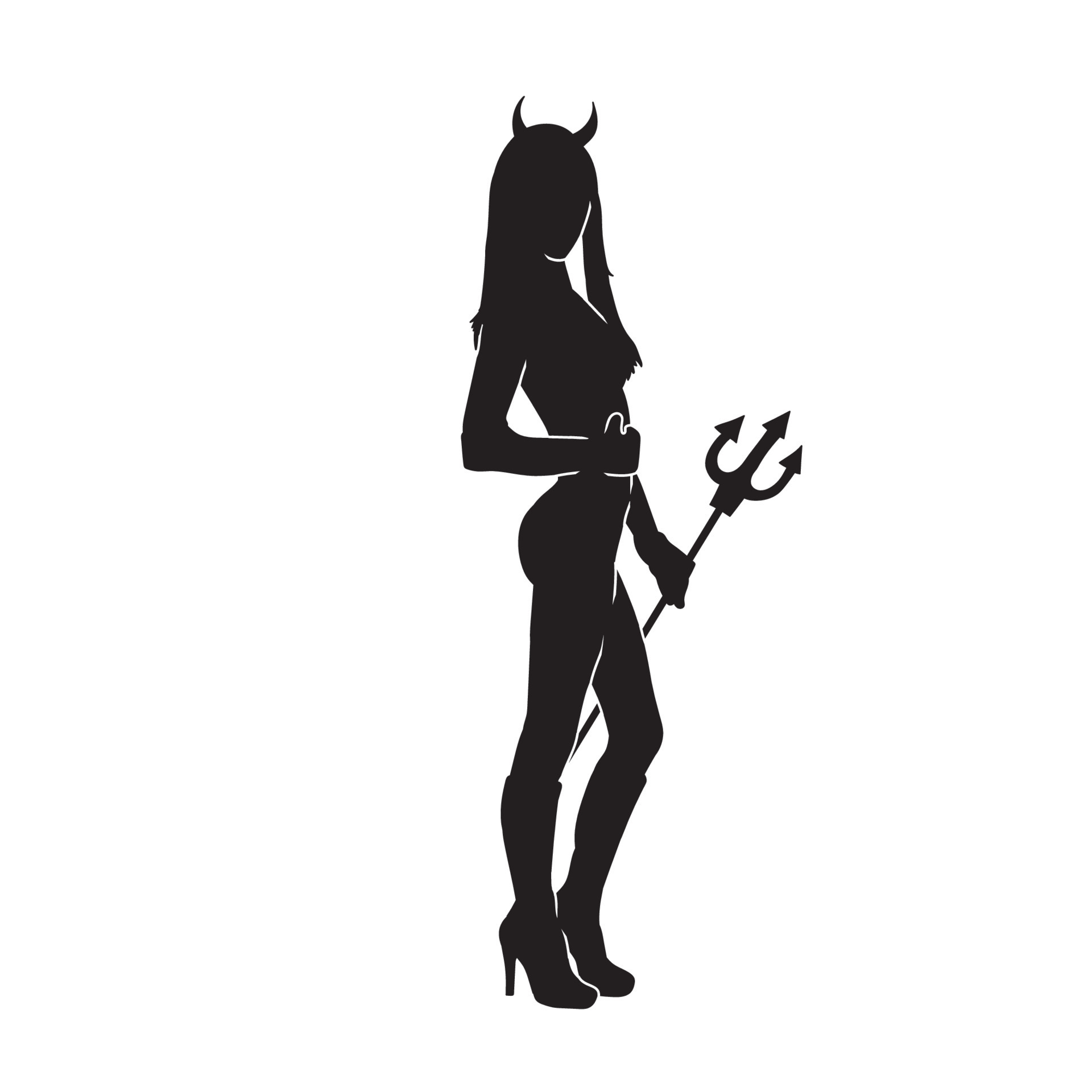 Vector Illustration Of Black Silhouette Of A Devil Woman Isolated