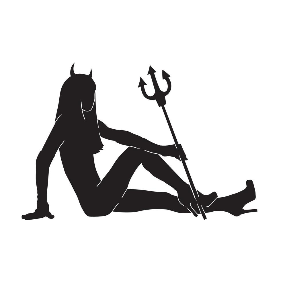 Vector Illustration Of Black Silhouette Of A Devil Woman Isolated White Background 16211896