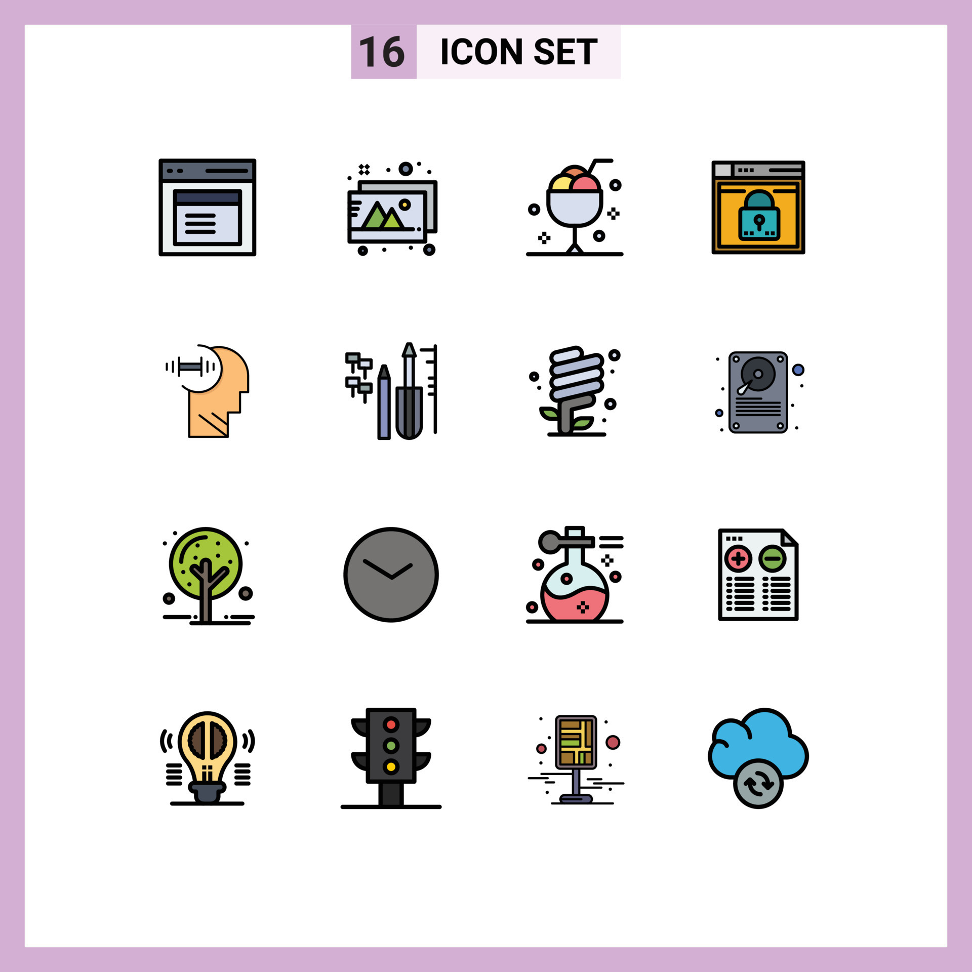 Pictogram Set Of 16 Simple Flat Color Filled Lines Of Passward Web Cream Secure Summer Editable