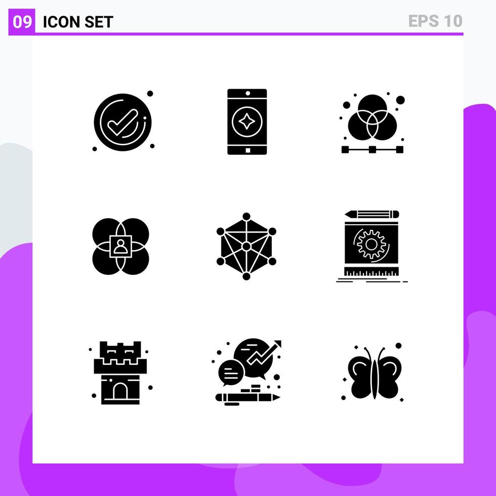 User Interface Pack Of 9 Basic Solid Glyphs Of Data Model Design Human Character Editable Vector