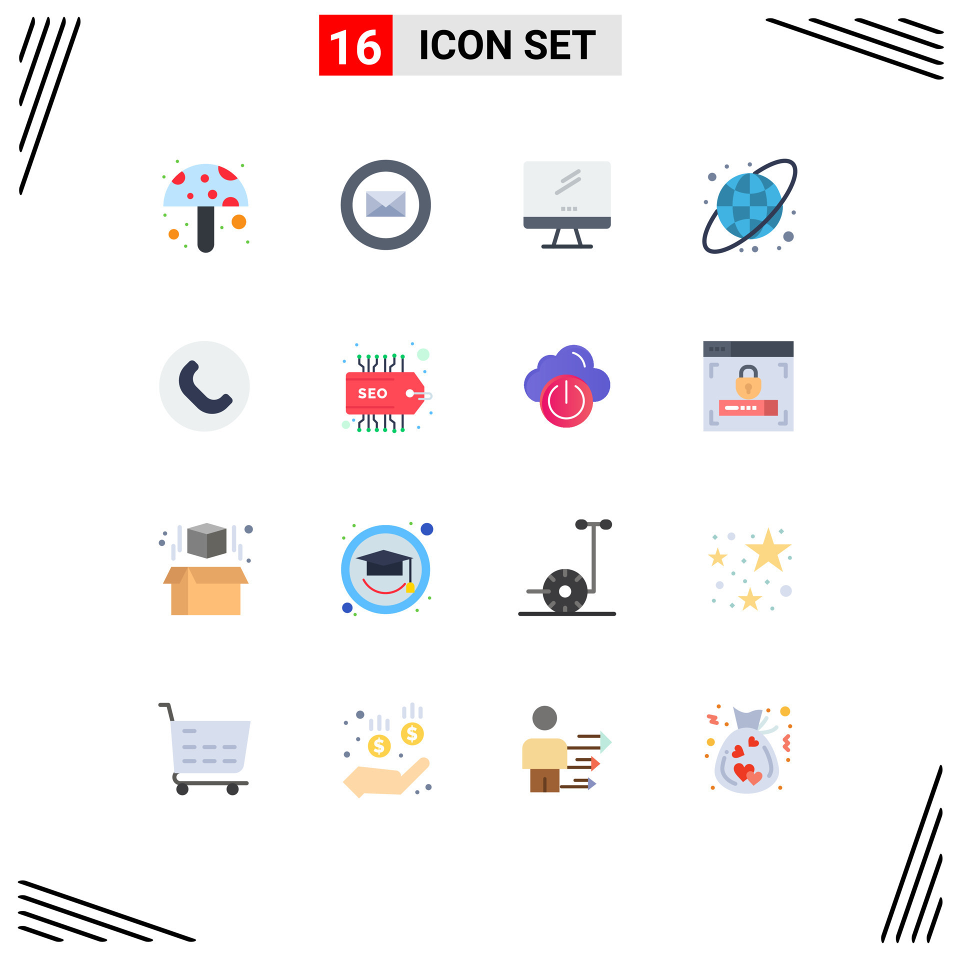 16 Thematic Vector Flat Colors And Editable Symbols Of Label Handset Device Call Circular Grid