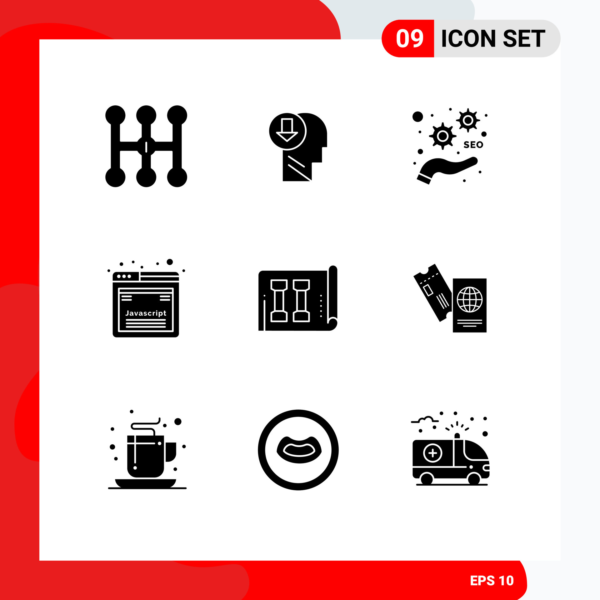 Stock Vector Icon Pack Of 9 Line Signs And Symbols For Fitness Web Development Javascript Design