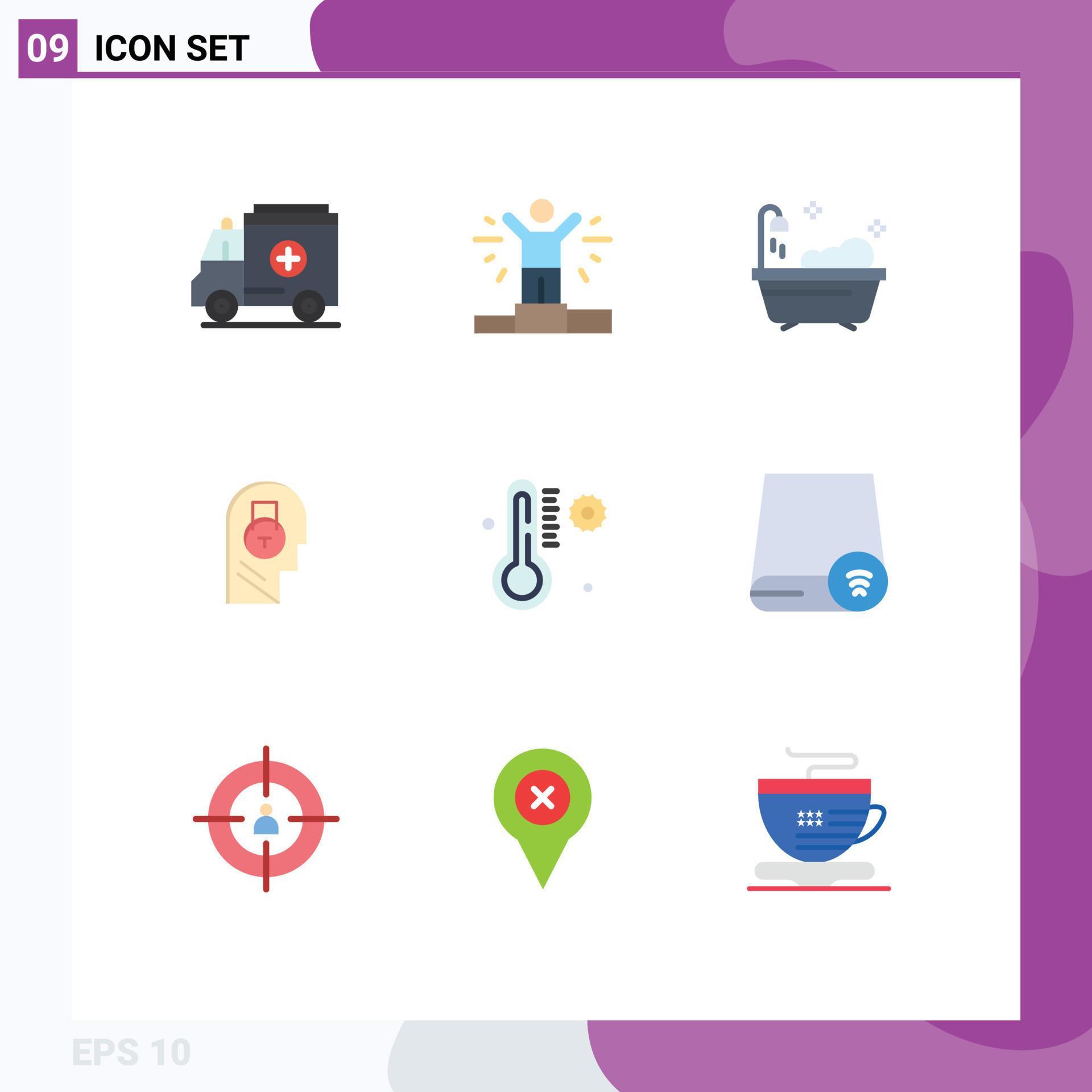 Set Of 9 Vector Flat Colors On Grid For Computers Thermometer Shower Temperature Data Editable