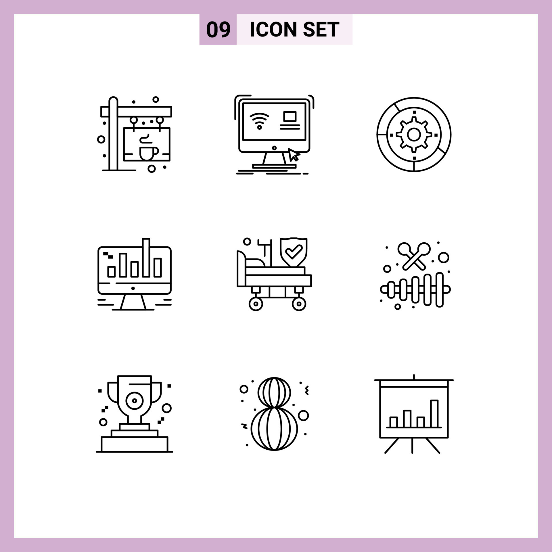 Group of 9 Modern Outlines Set for graph chart smart business engine ...