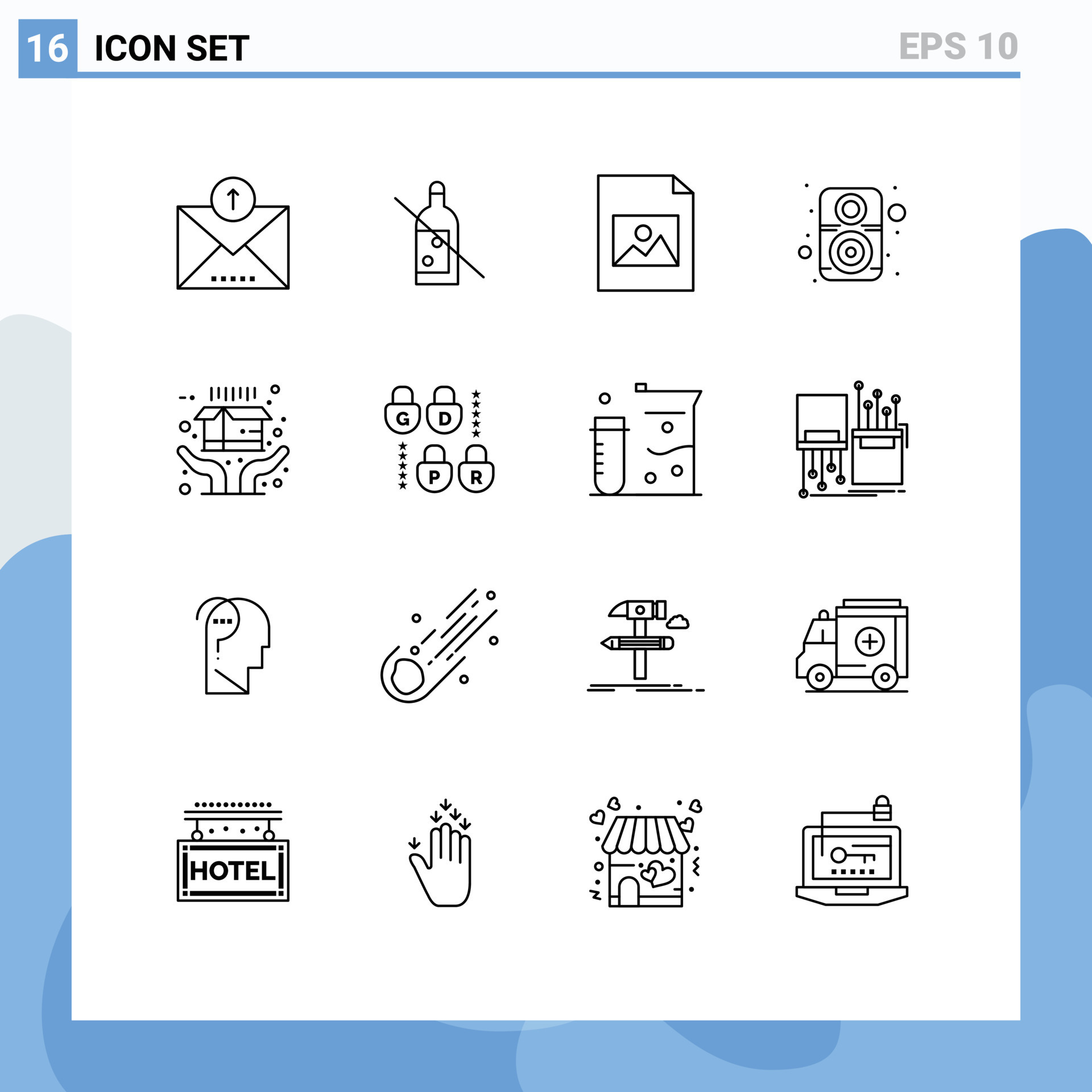 16 Universal Outlines Set For Web And Mobile Applications Shipping Delivery Document Speaker