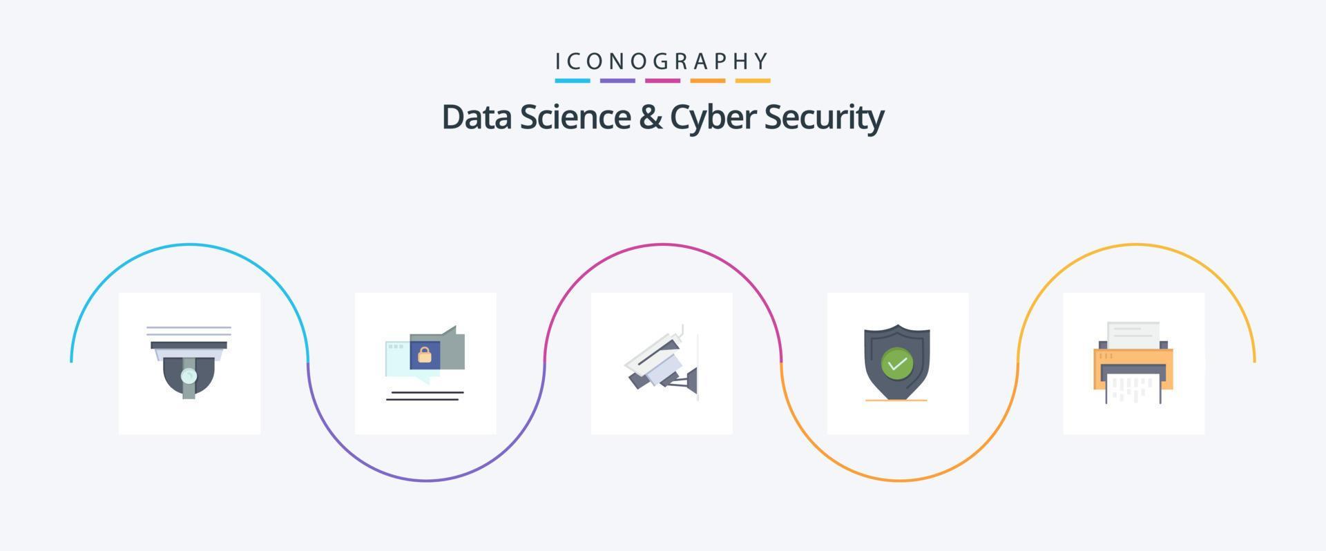 Data Science And Cyber Security Flat 5 Icon Pack Including Data Secure Camera Security