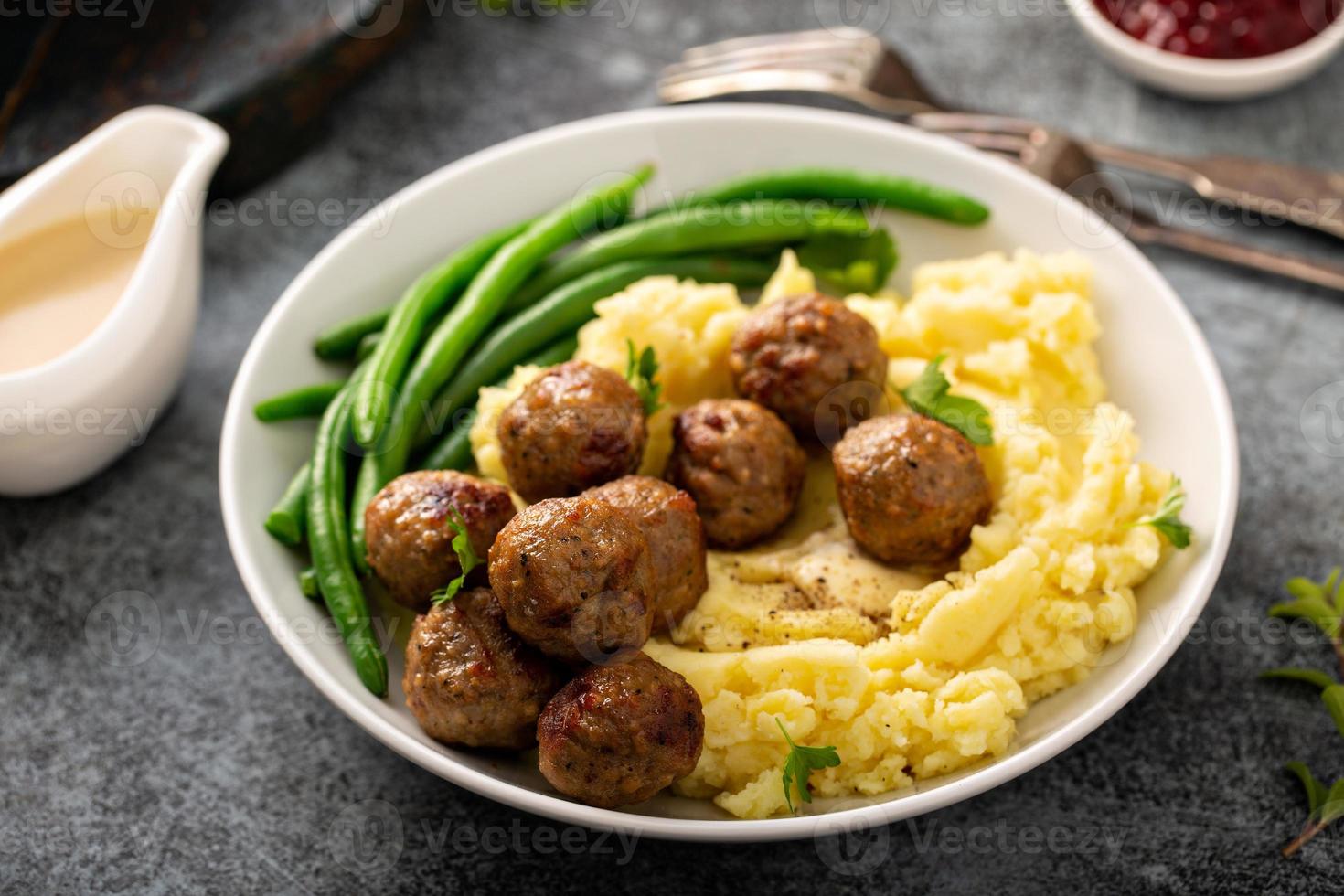 Swedish meatballs with mashed potatoes 16219847 Stock Photo at Vecteezy