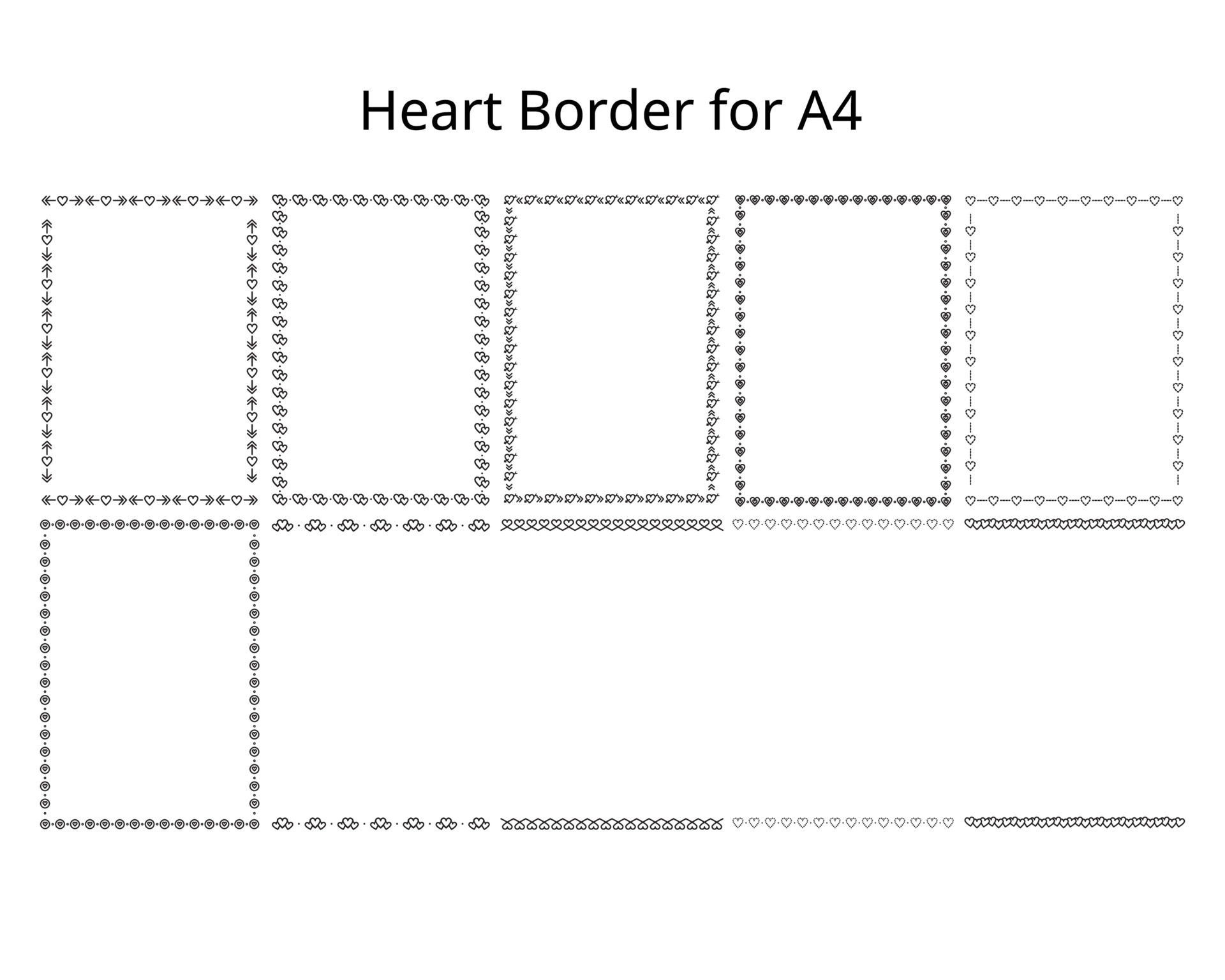 A4 Sheet Border Line With Heart And Love Symbol Design Element Set For