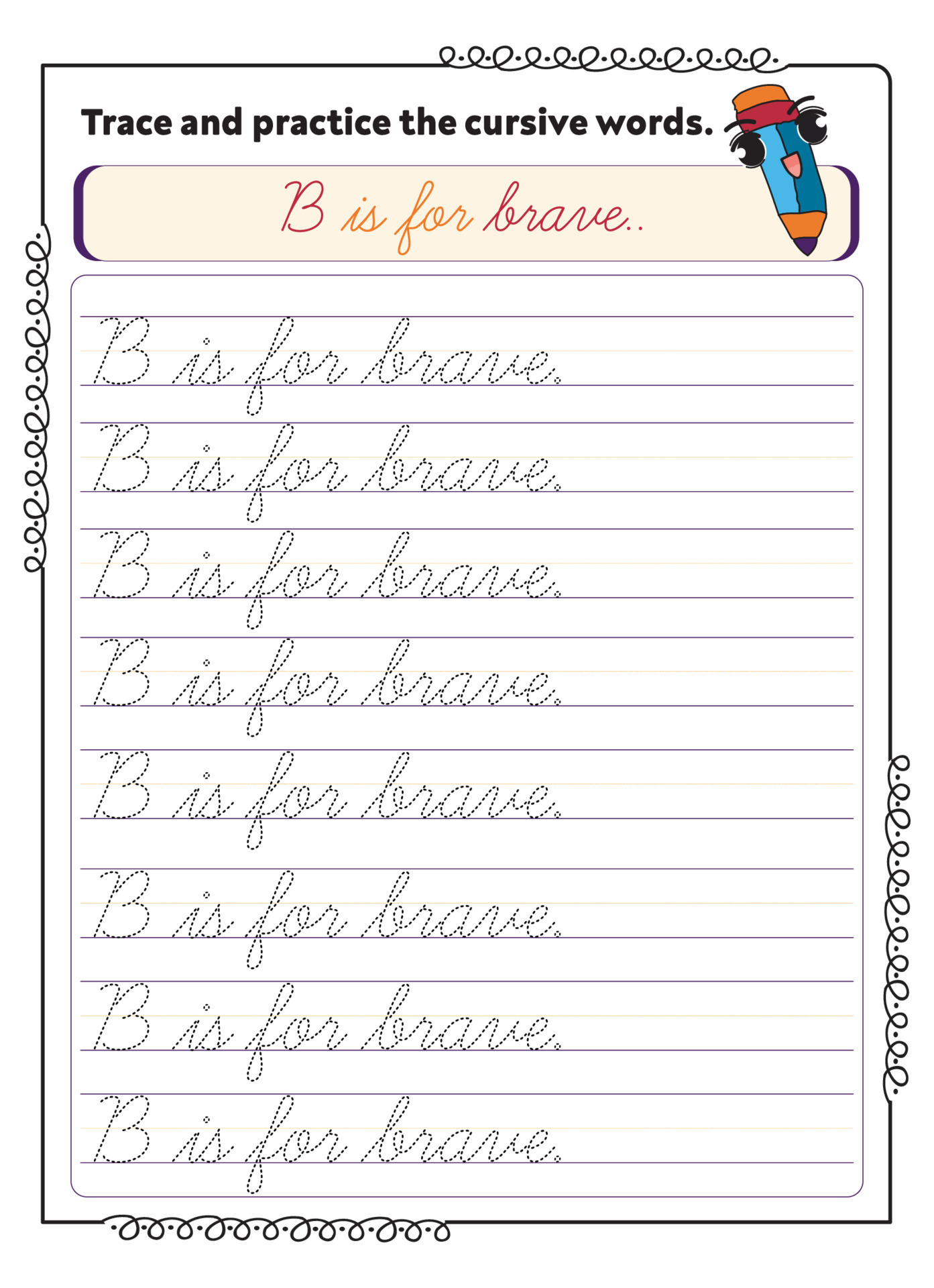 Cursive Word Trace And Practice Page 16221805 Vector Art At Vecteezy