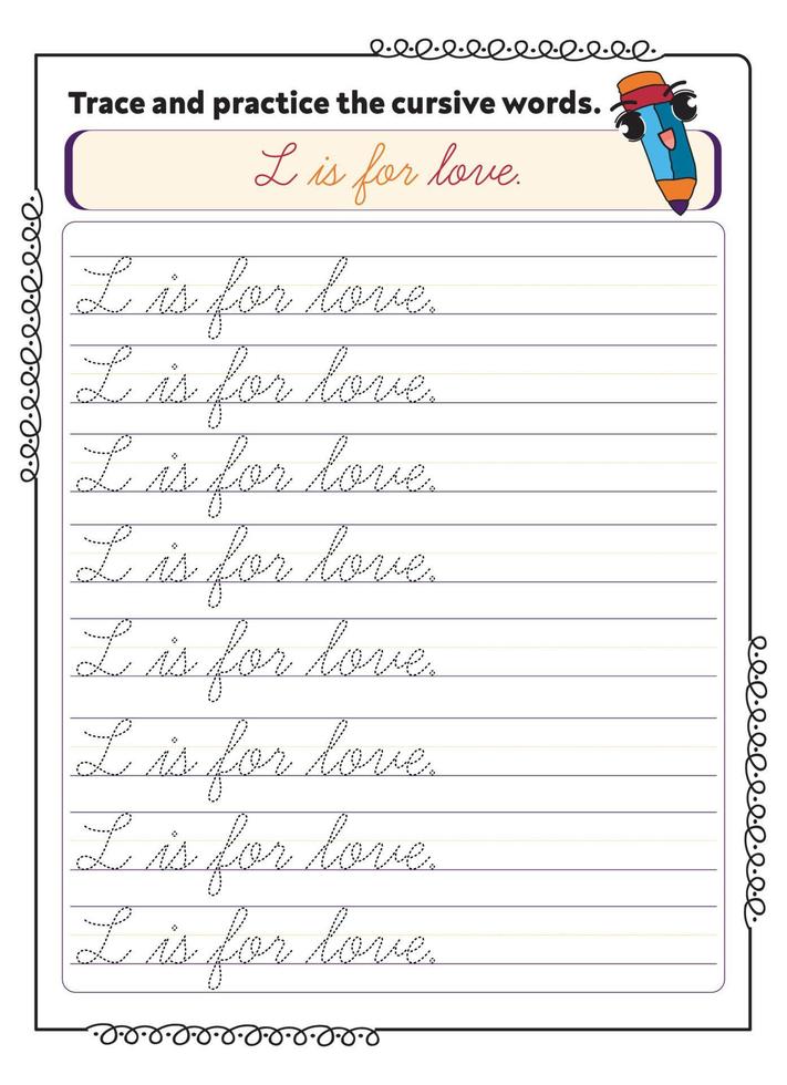 Cursive Word Trace And Practice Page 16221806 Vector Art at Vecteezy