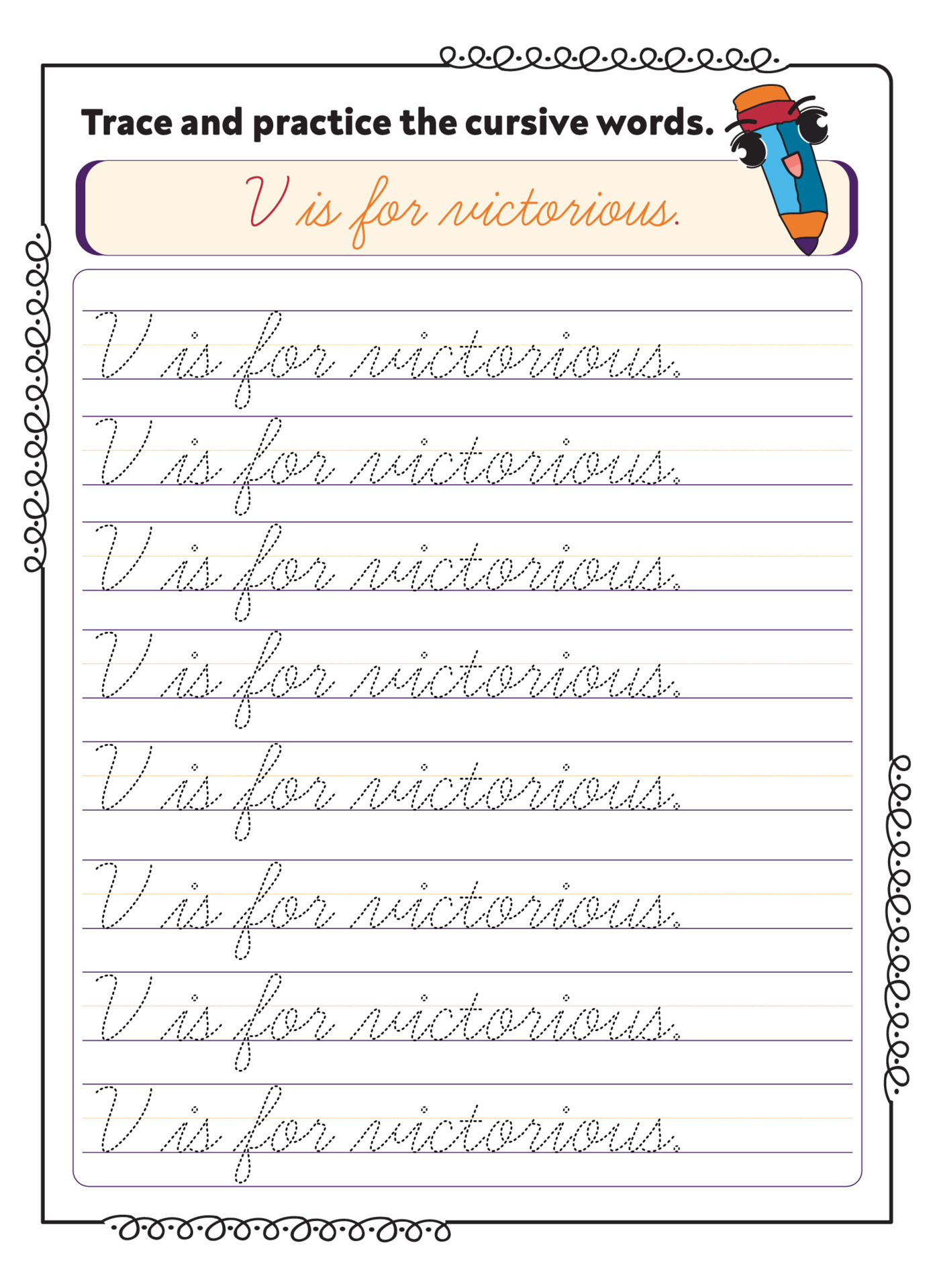 Cursive Word Trace And Practice Page 16221829 Vector Art at Vecteezy