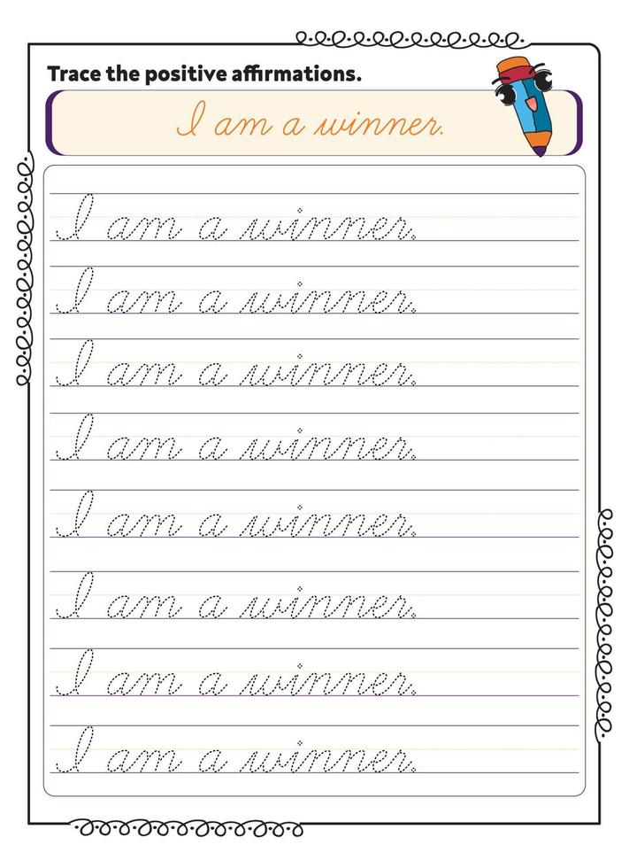 Cursive Inspirational Word Tracing Worksheet 16221834 Vector Art At