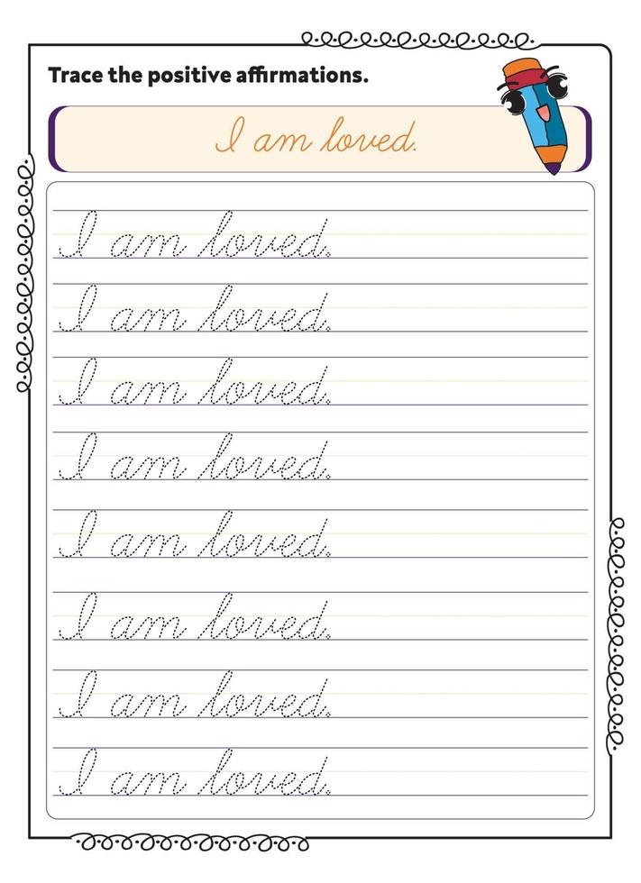 Cursive Inspirational Word Tracing Worksheet 16221839 Vector Art At