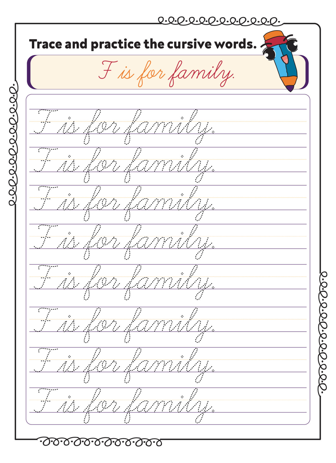 Cursive Word Trace And Practice Page 16221842 Vector Art At Vecteezy
