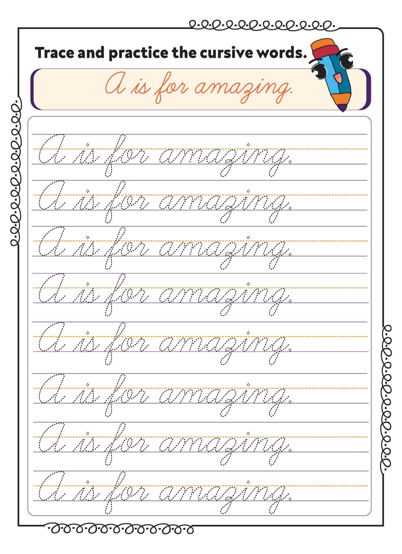 Cursive Word Trace And Practice Page 16221843 Vector Art At Vecteezy