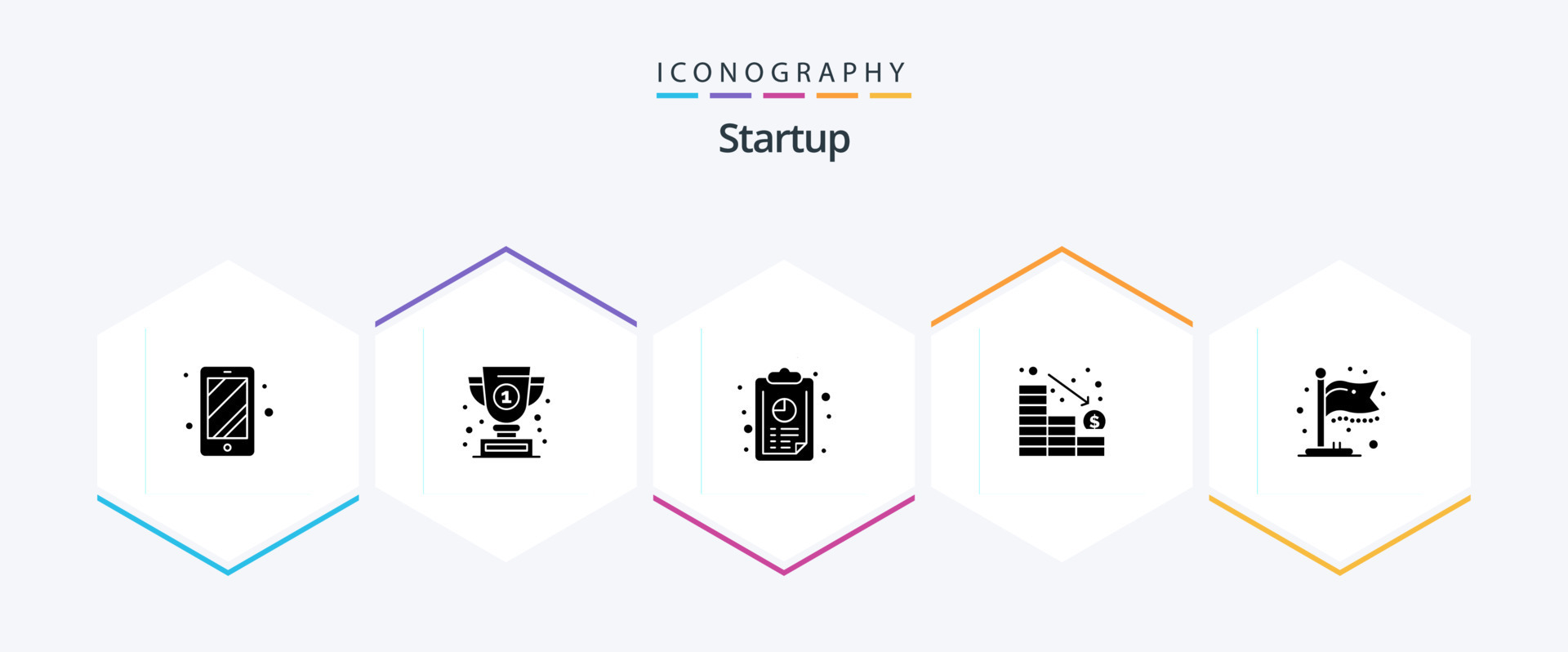 paquete de iconos de inicio de 25 glifos que incluye un hito. finalizar ...