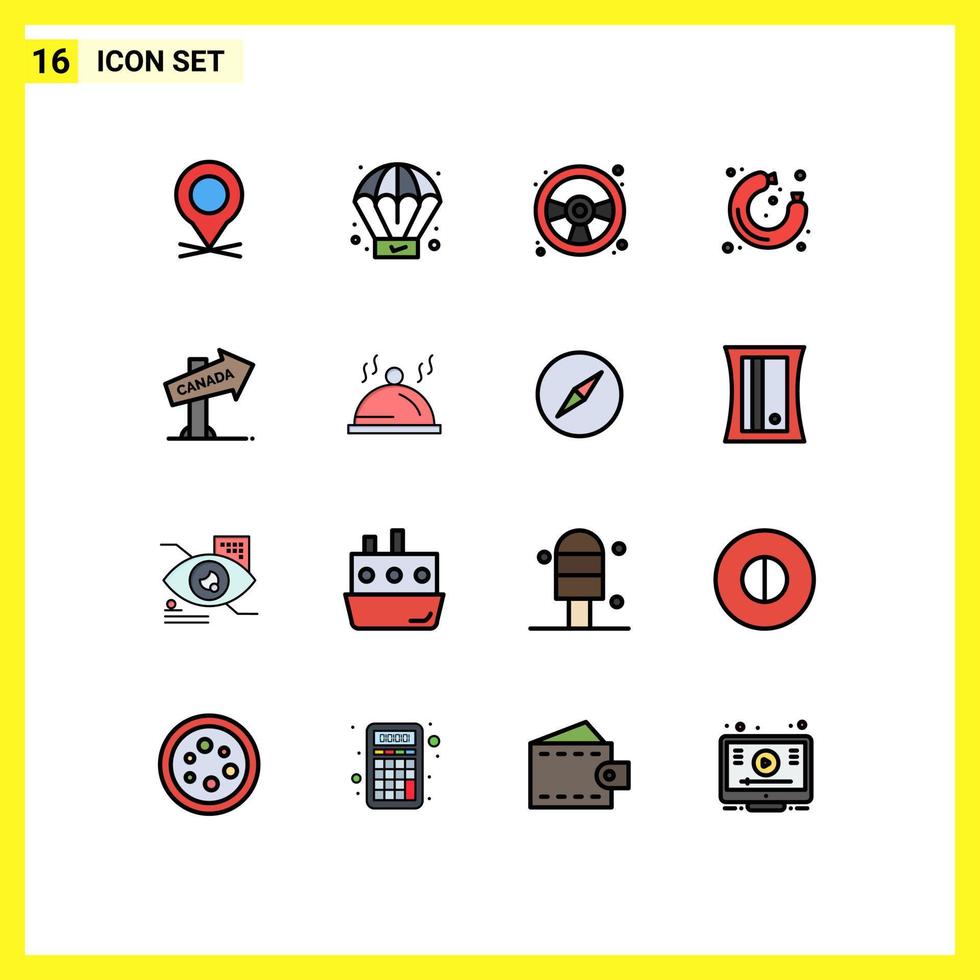 Set Of 16 Vector Flat Color Filled Lines On Grid For Location Canada Fun Supermarket Sausage