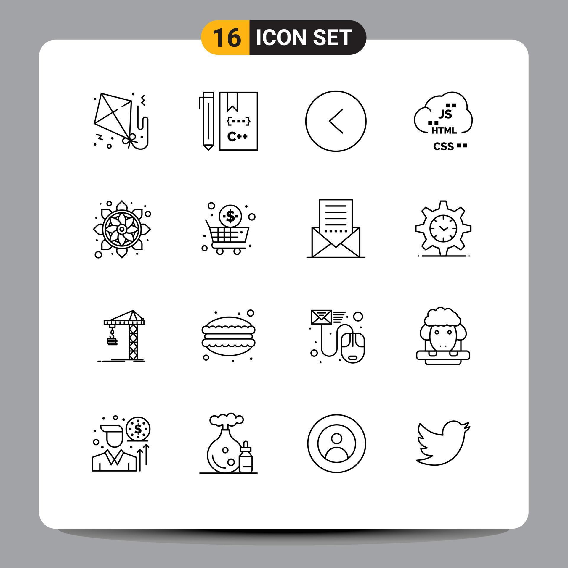Set Of 16 Modern Ui Icons Symbols Signs For Flower Develop Development Coding Cloud Editable
