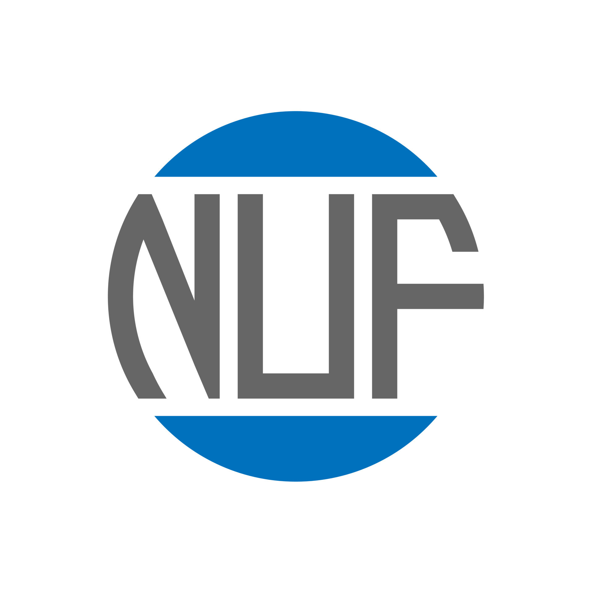 diseño de logotipo de letra nuf sobre fondo blanco. concepto de logotipo de círculo de iniciales ...