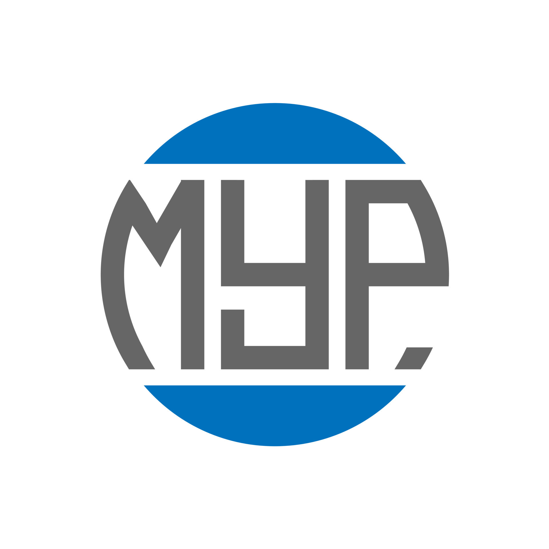 diseño de logotipo de letra myp sobre fondo blanco. concepto de logotipo de círculo de iniciales ...