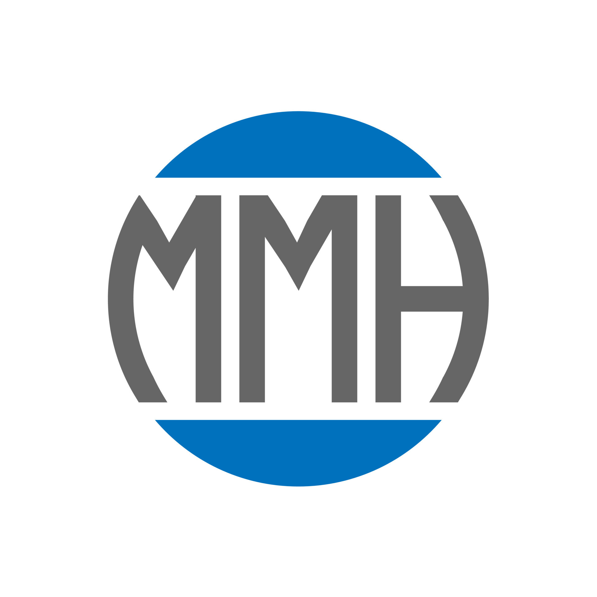 diseño de logotipo de letra mmh sobre fondo blanco. concepto de logotipo de círculo de iniciales ...