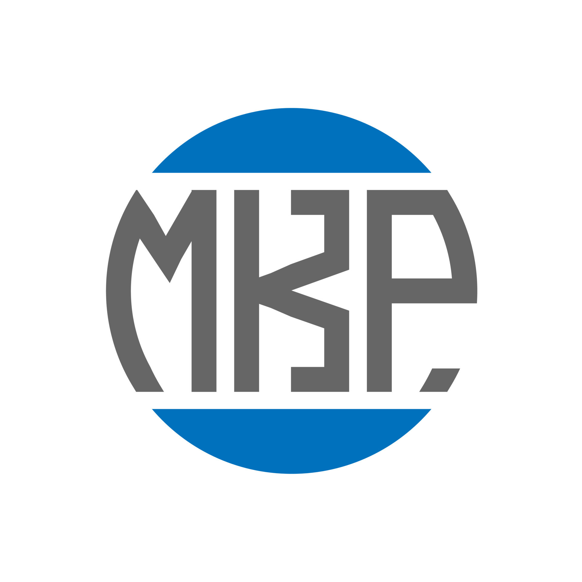 diseño de logotipo de letra mkp sobre fondo blanco. concepto de logotipo de círculo de iniciales ...