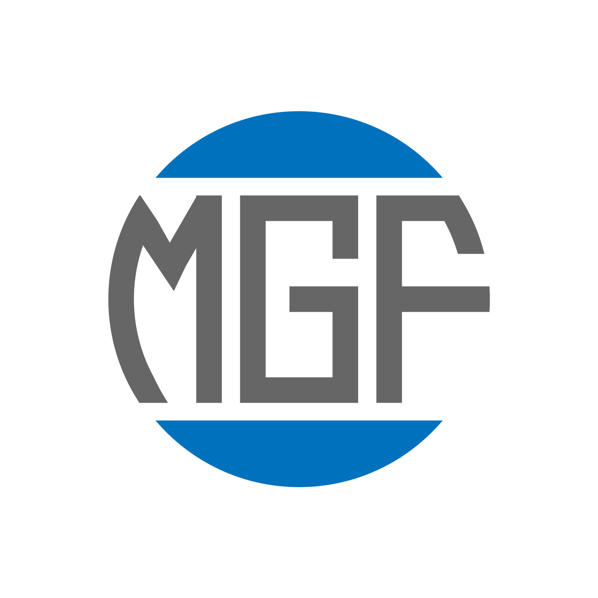 diseño de logotipo de letra mgf sobre fondo blanco. concepto de logotipo de círculo de iniciales ...