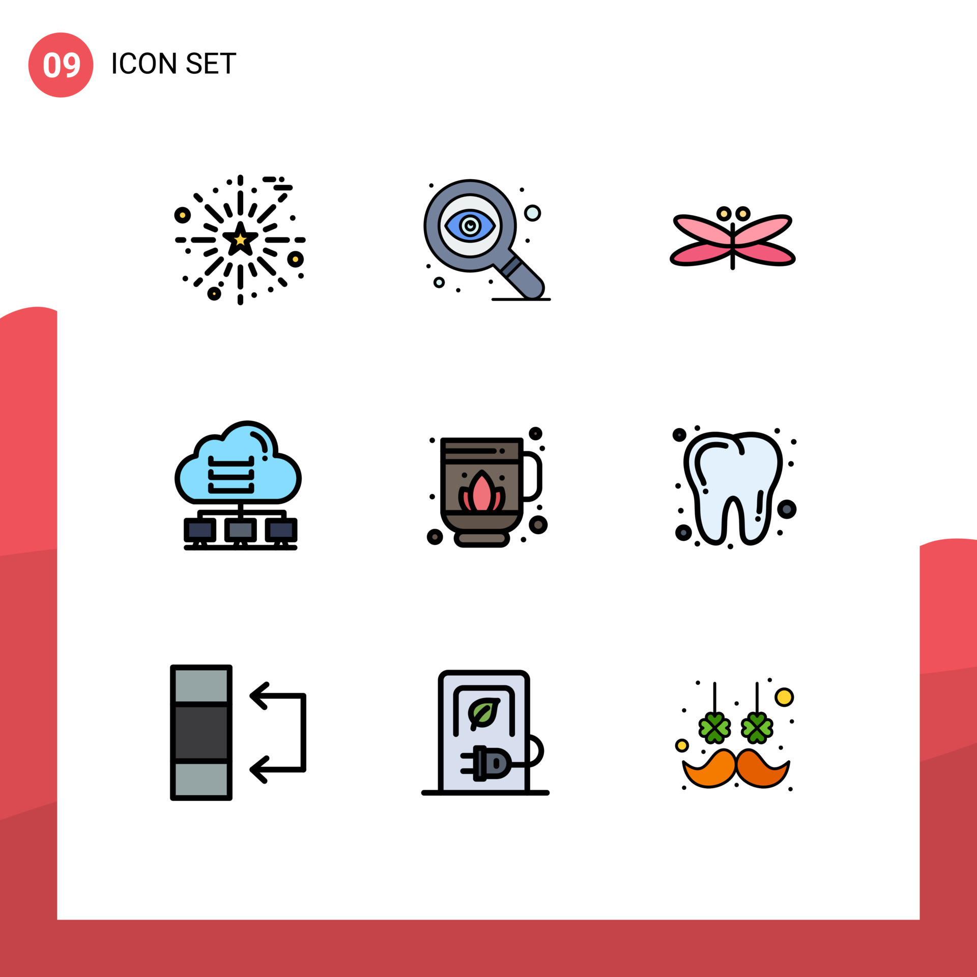 Mobile Interface Filledline Flat Color Set Of 9 Pictograms Of Jag Connect Dragonfly Data Network