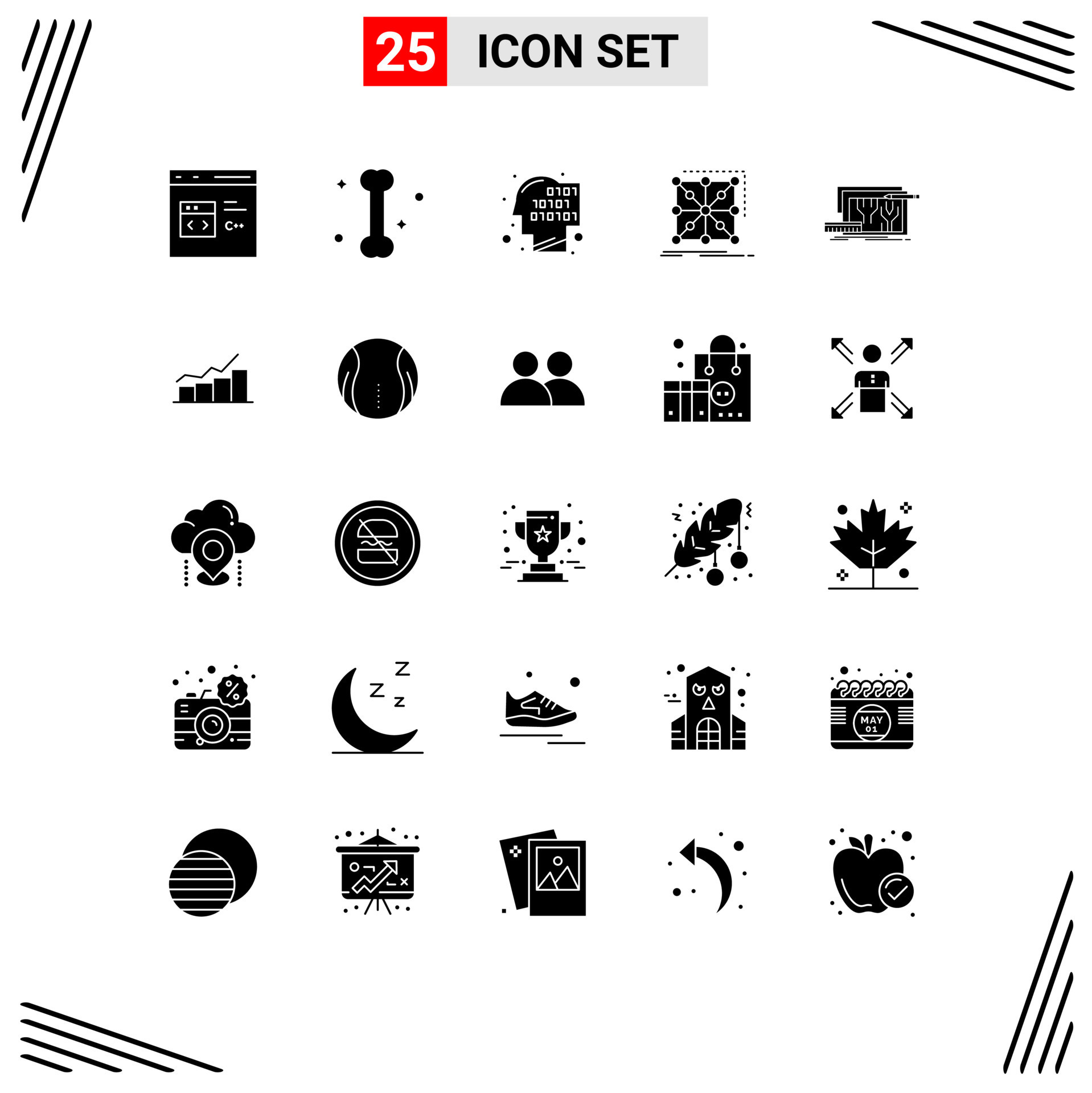Pictogram Set Of 25 Simple Solid Glyphs Of Architecture Cluster Binary App Data Editable Vector