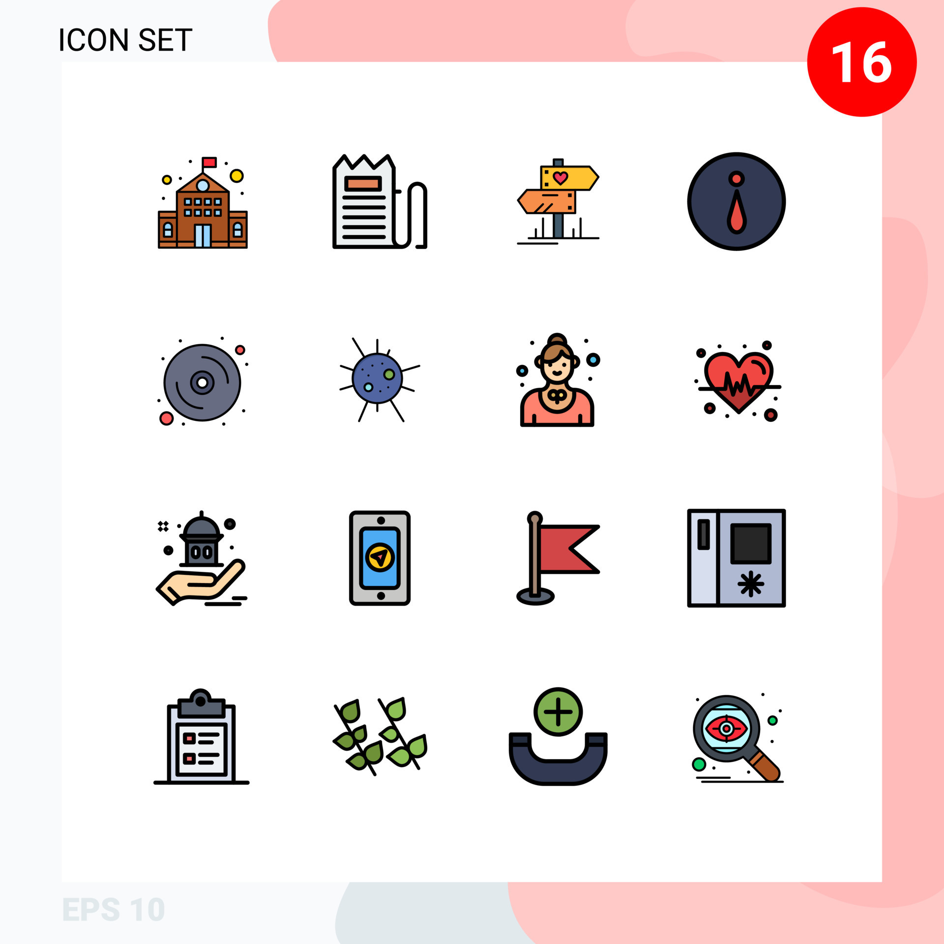 Set Of 16 Modern Ui Icons Symbols Signs For Disk Computer Dierection Information Circle Editable