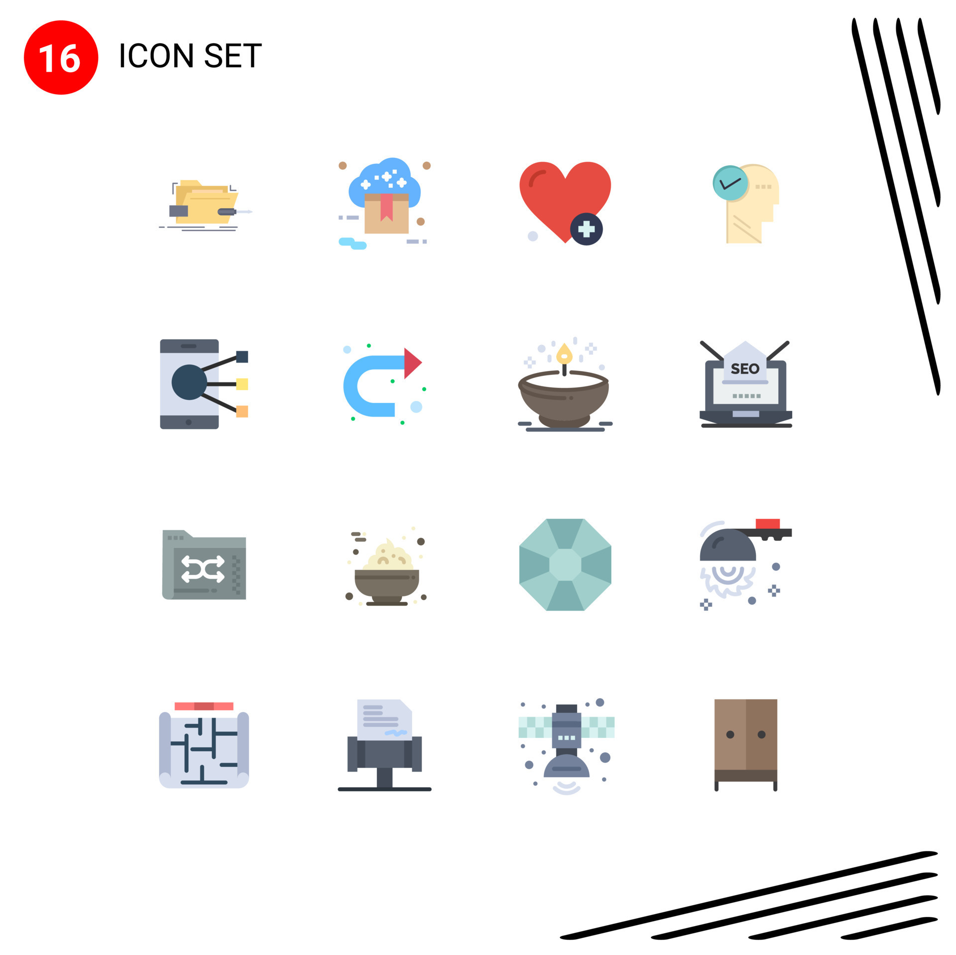 Set Of 16 Modern Ui Icons Symbols Signs For Connect Solution Store Head Add Editable Pack Of