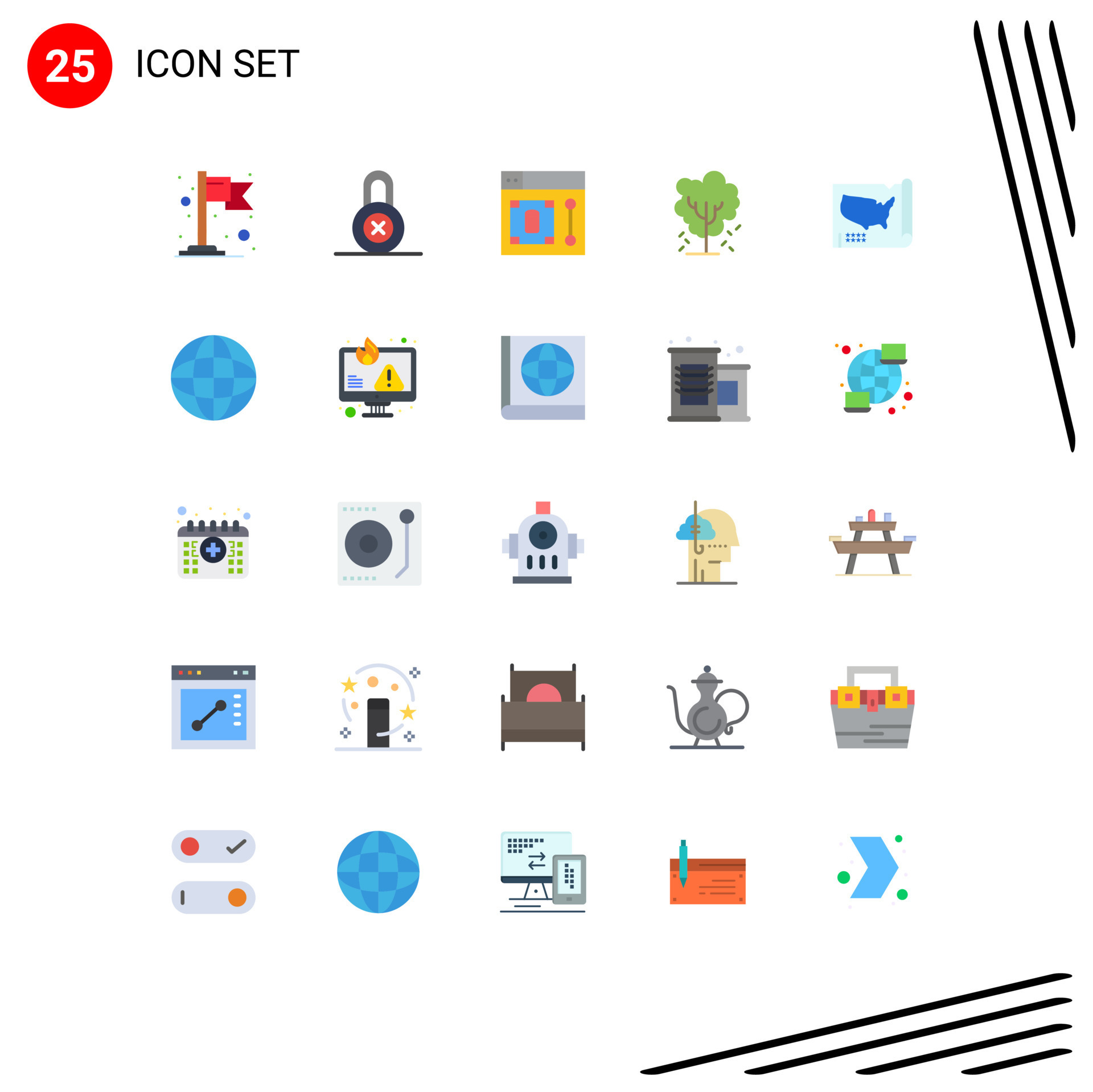 25 Thematic Vector Flat Colors And Editable Symbols Of United Map Designer Spring Apple Tree