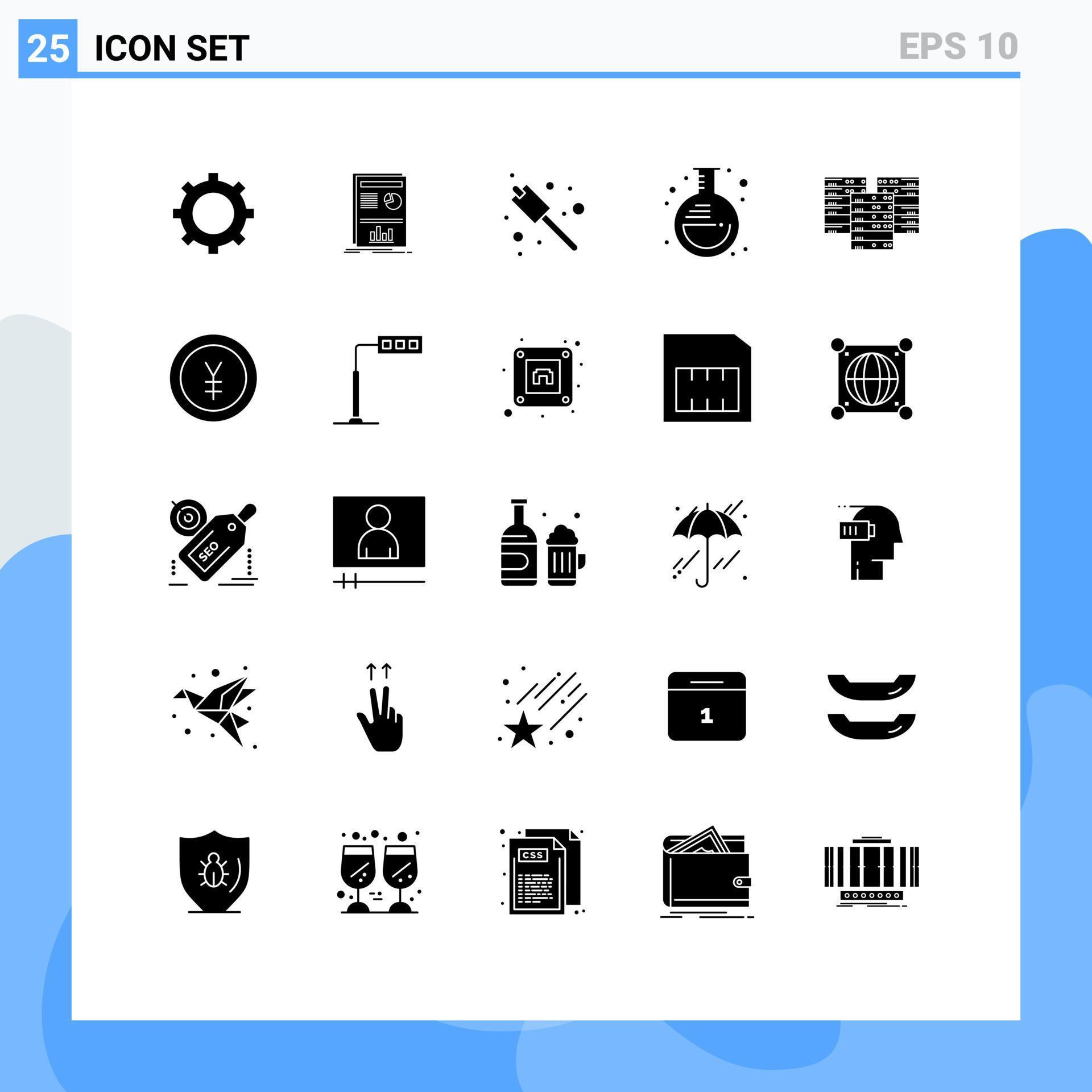 Set of 25 Vector Solid Glyphs on Grid for database centre marshmallow ...