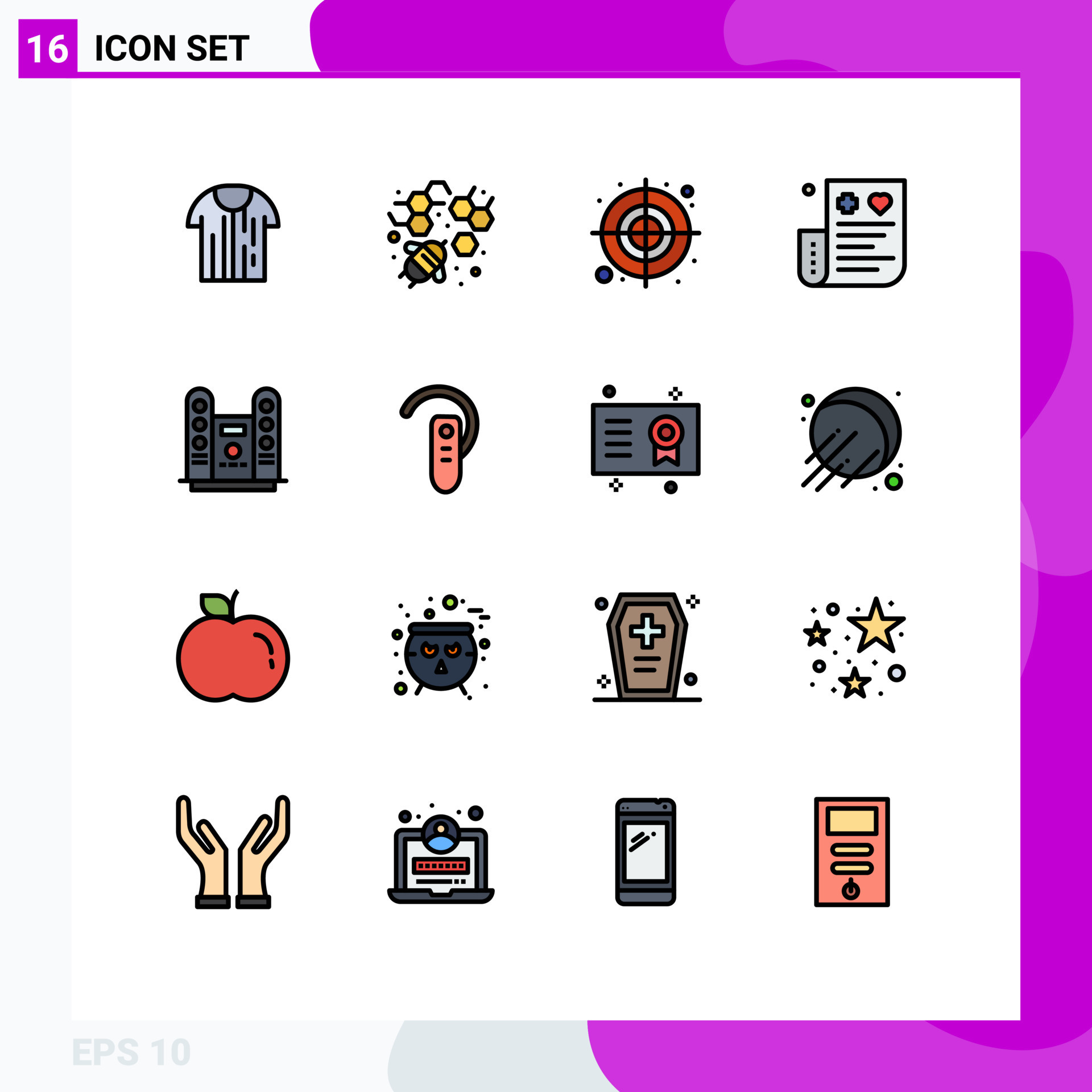 16 Universal Flat Color Filled Lines Set For Web And Mobile Applications Cinema Expense Circular