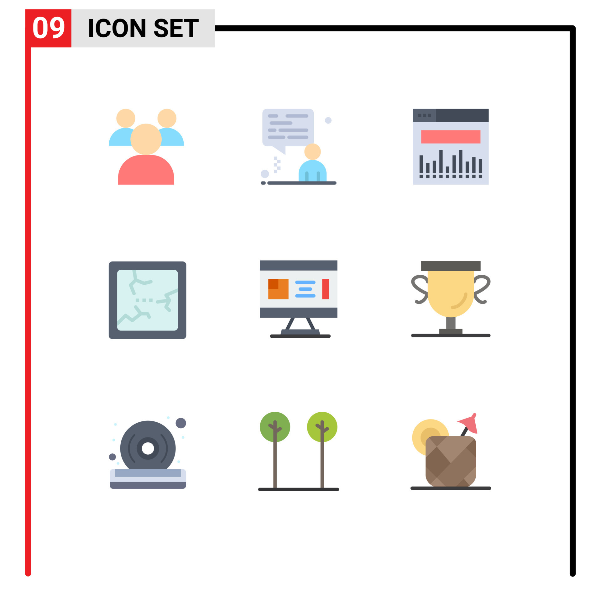 Set Of 9 Vector Flat Colors On Grid For Achievements Design Web