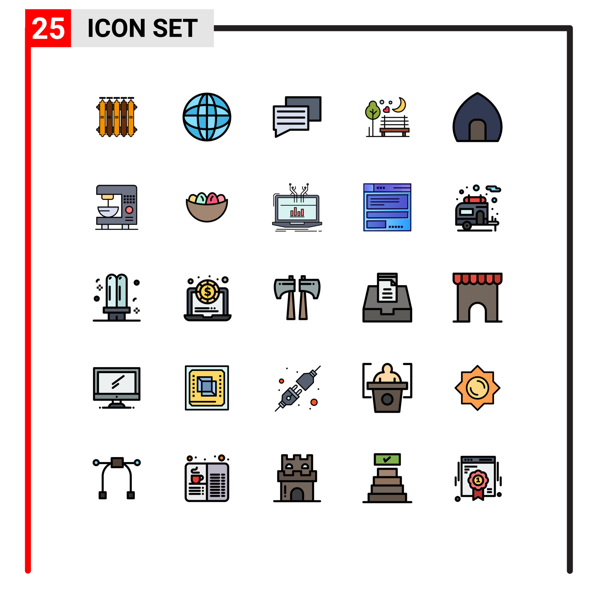 25 Thematic Vector Filled Line Flat Colors And Editable Symbols Of