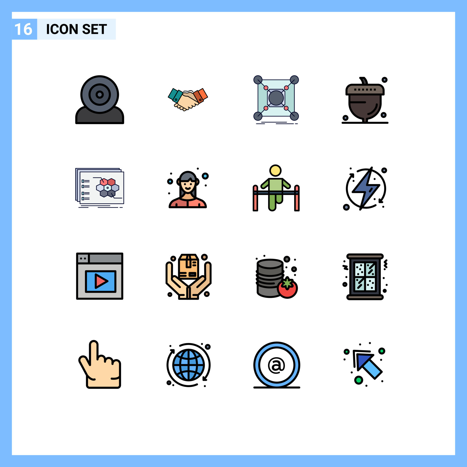 16 Universal Flat Color Filled Lines Set For Web And Mobile Applications Autumn Hub Hands Data