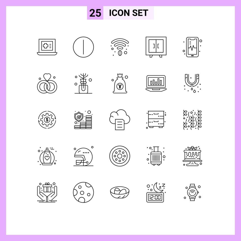 Mobile Interface Line Set Of 25 Pictograms Of Rings Beat Wifi Mobil School Editable Vector