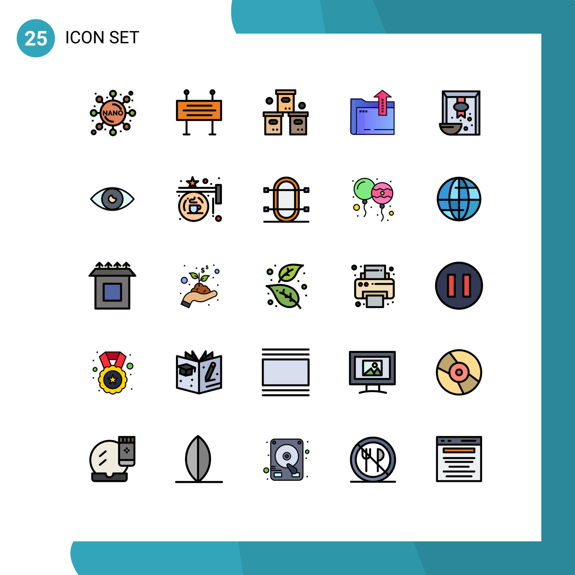 Set Of 25 Modern Ui Icons Symbols Signs For Cereal Storage Logistic File Folder Editable Vector