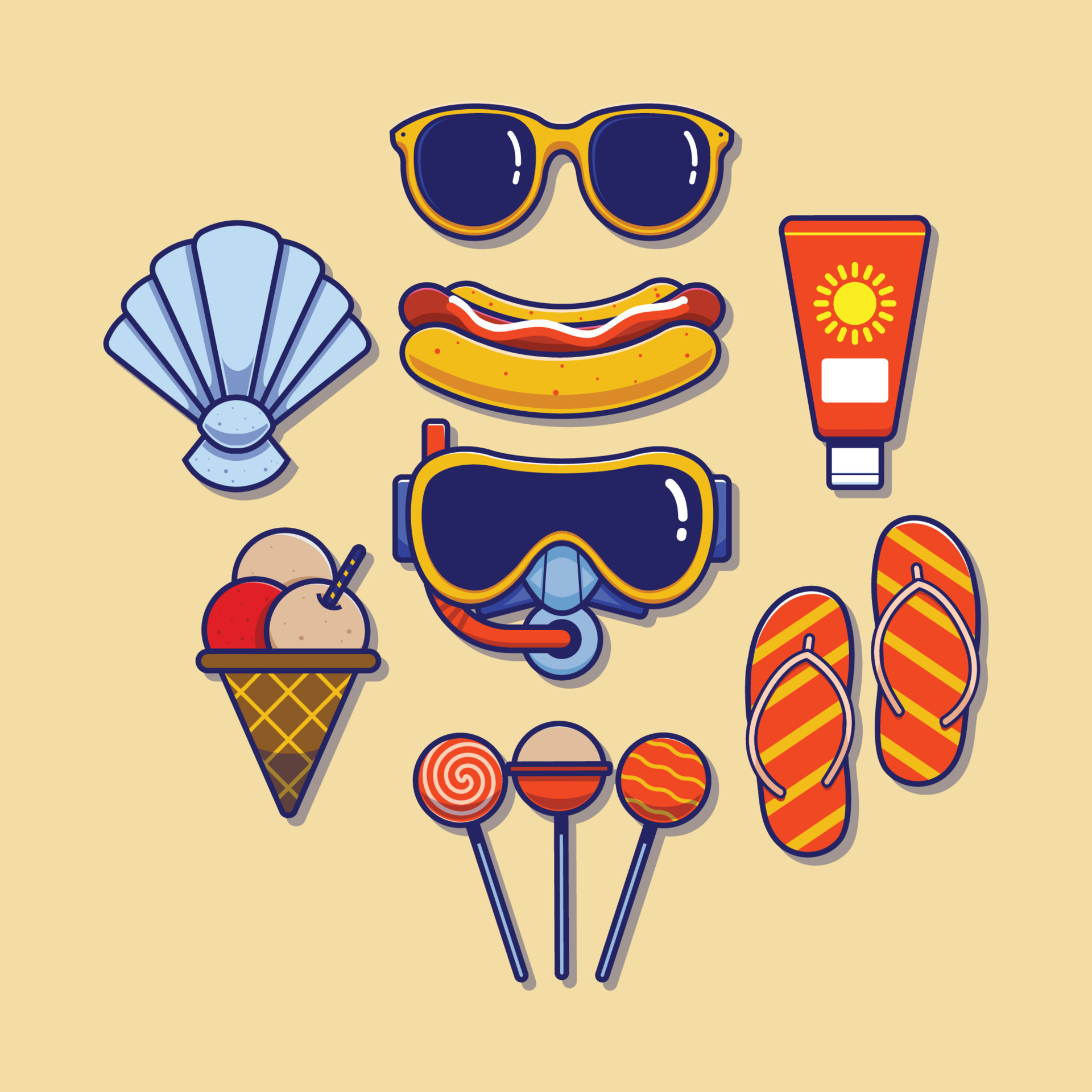 Set of Summer Elements Vector Illustration Design 16246768 Vector Art at Vecteezy