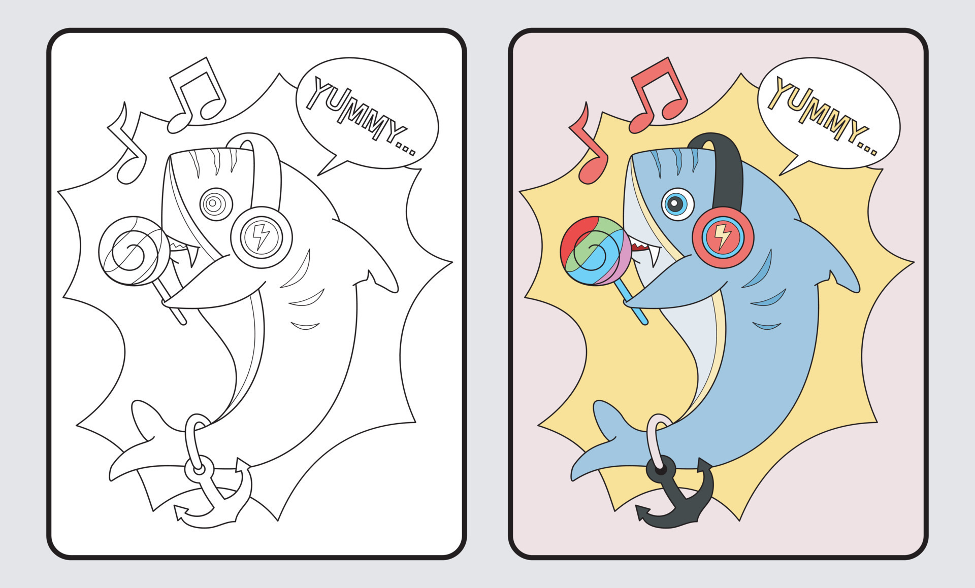 learn coloring for kids and elementary school. shark is listening to ...