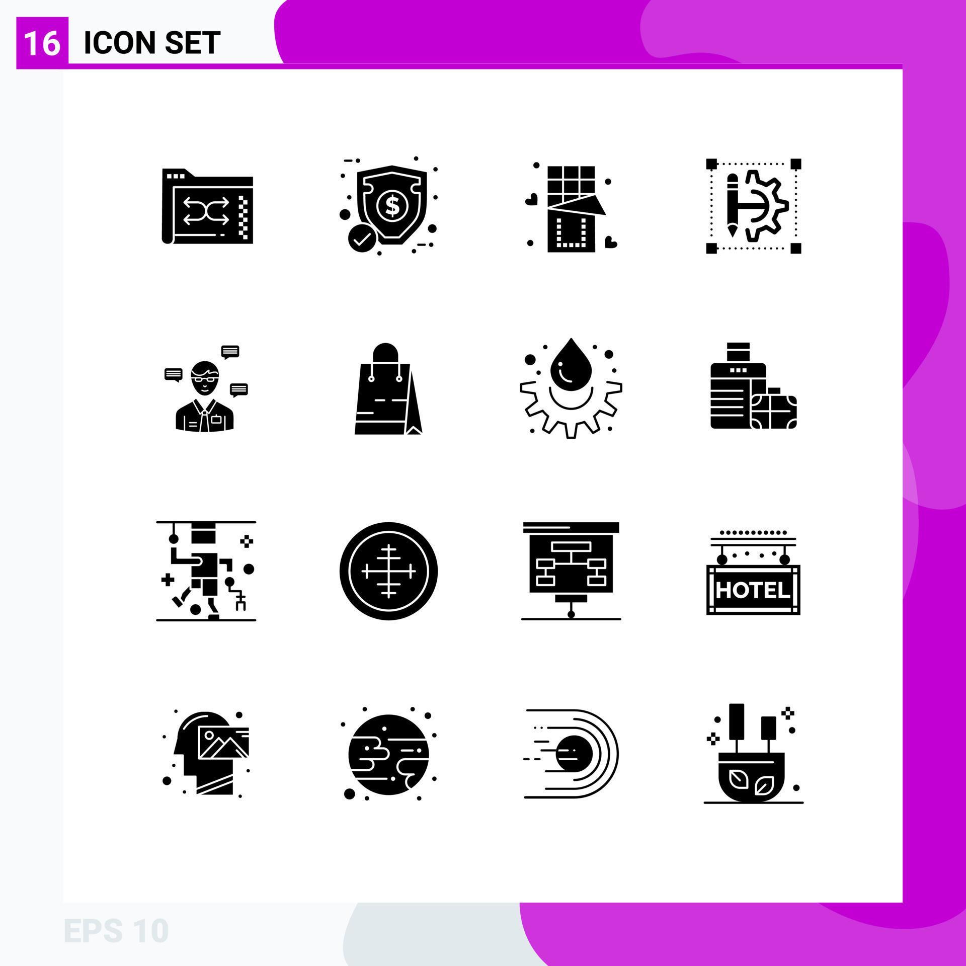 Set Of 16 Modern Ui Icons Symbols Signs For Setting Cog Wheel Security Edit Sweet Editable