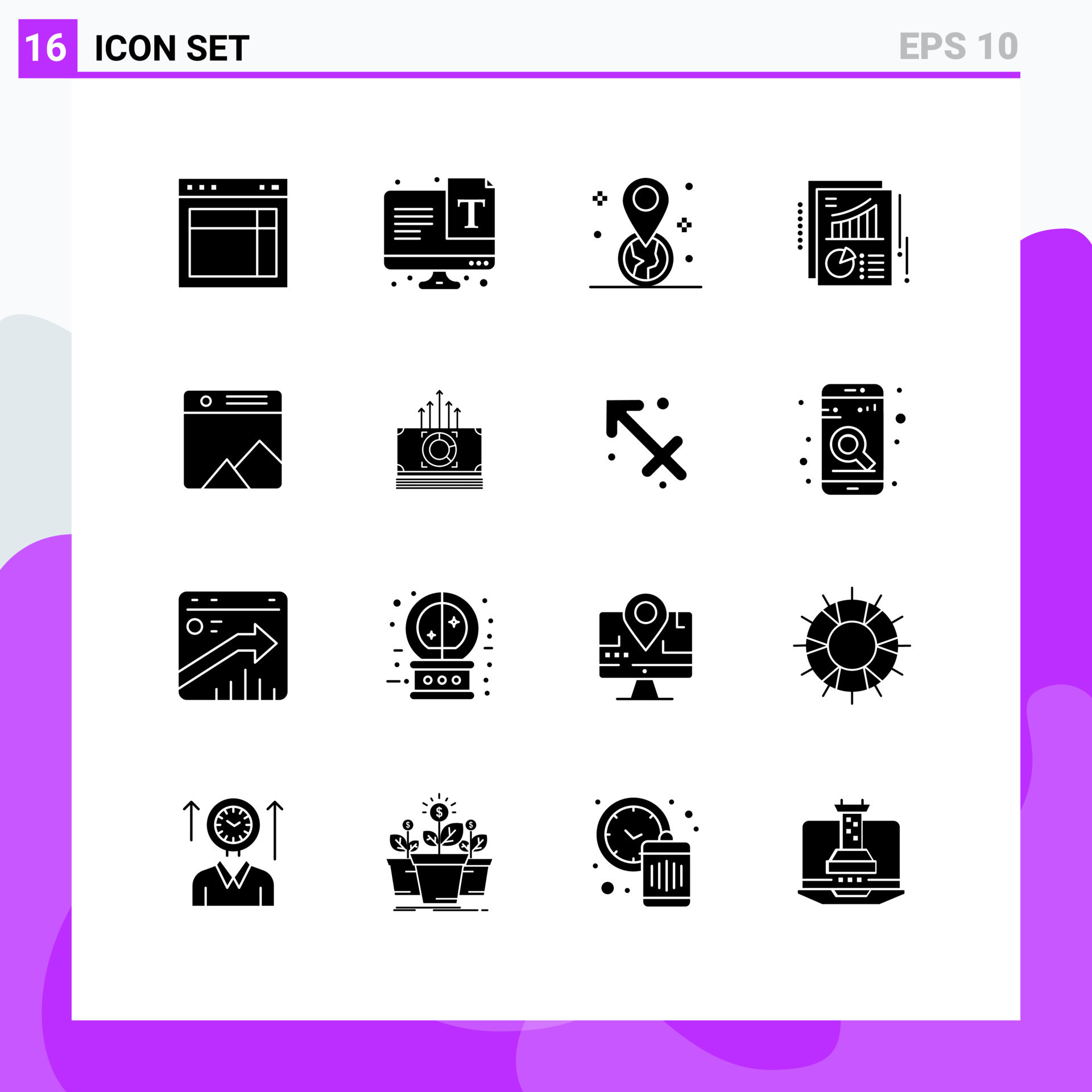 Modern Set Of 16 Solid Glyphs And Symbols Such As Image Pie Font Document Pin Editable Vector