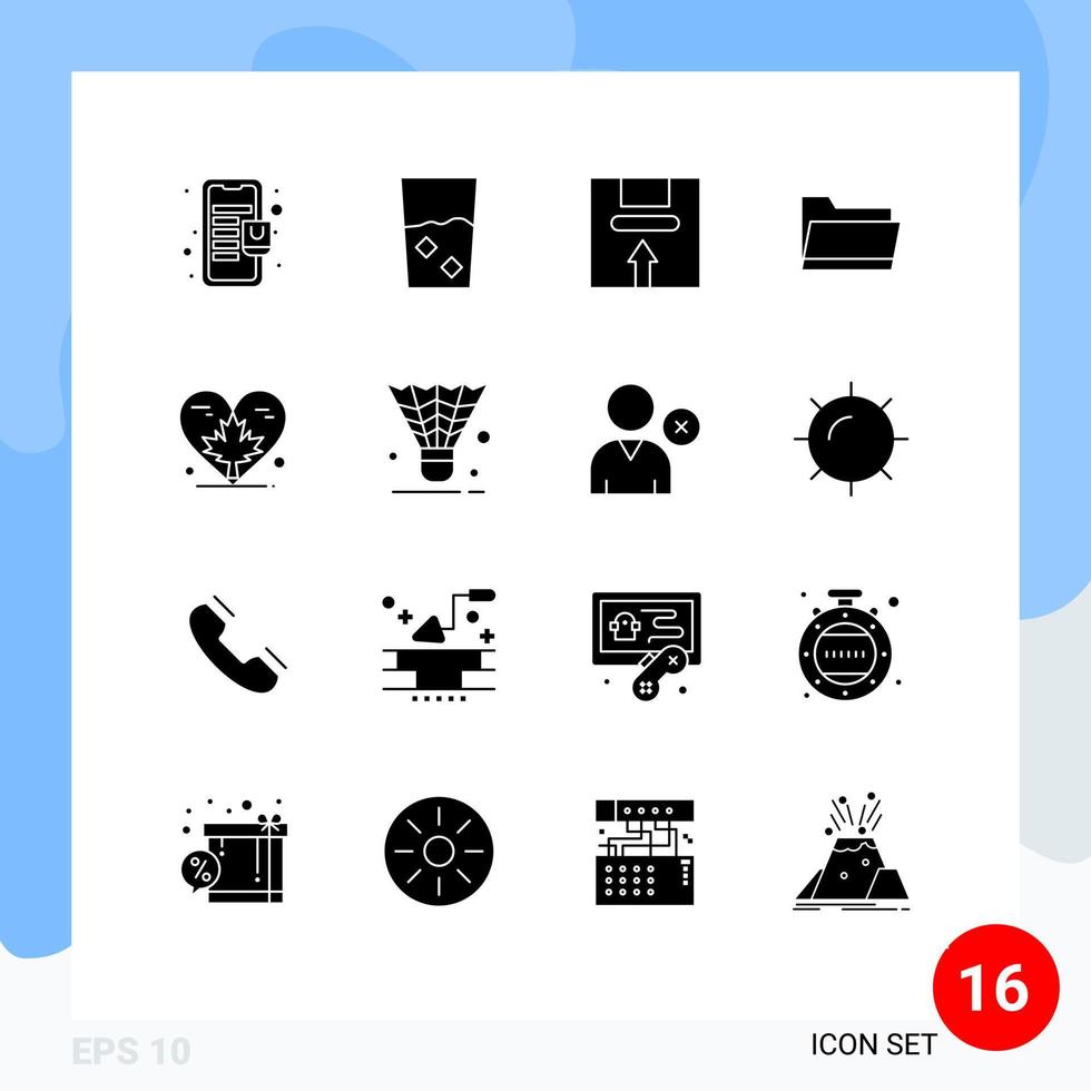 16 Universal Solid Glyph Signs Symbols Of Storage Open Set Folder Logistic Editable Vector