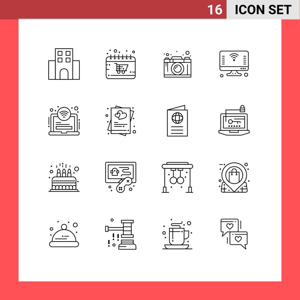 Pack Of 16 Creative Outlines Of Iot Computer Monday Thinking Design Editable Vector Design