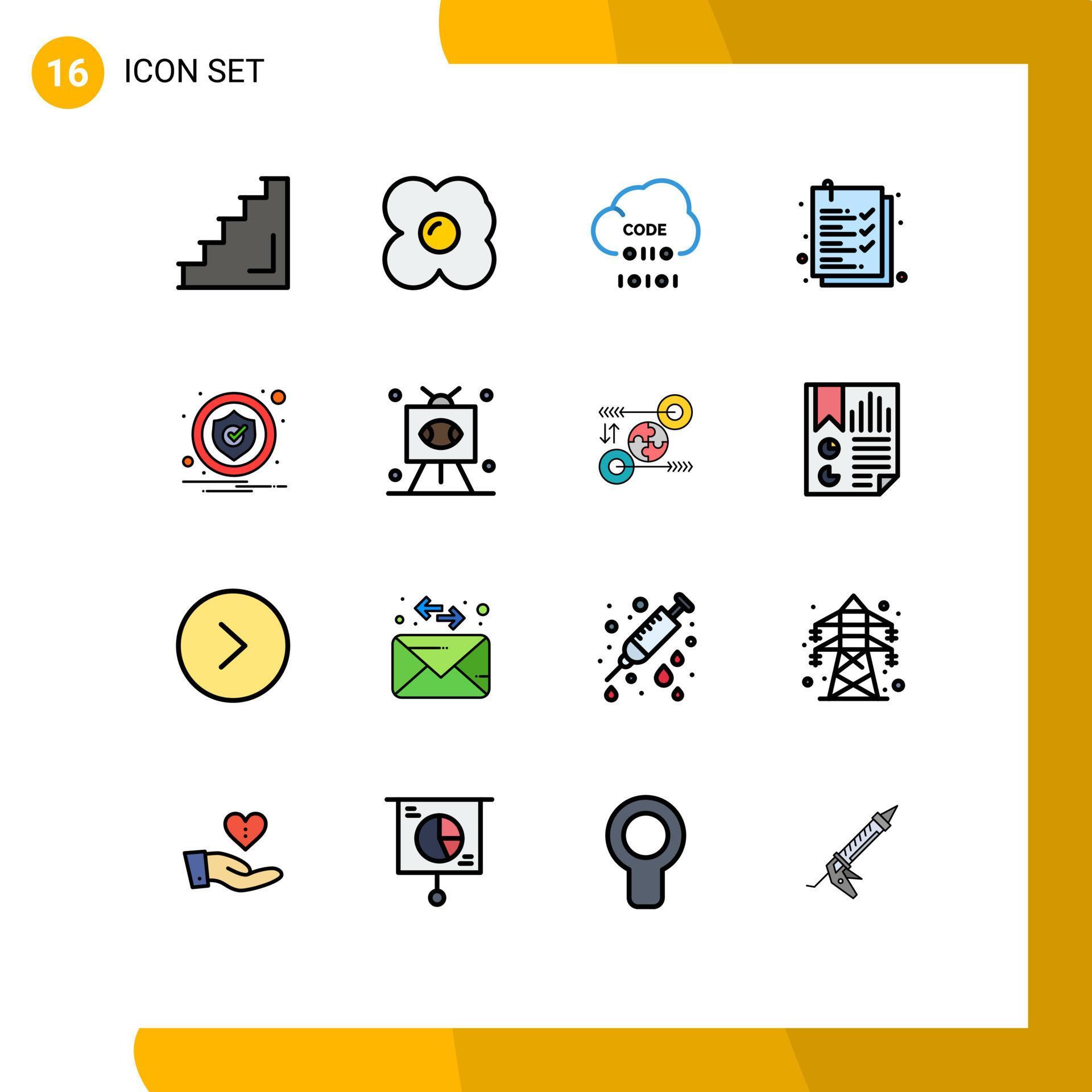 Set of 16 Modern UI Icons Symbols Signs for caution list cloud ...