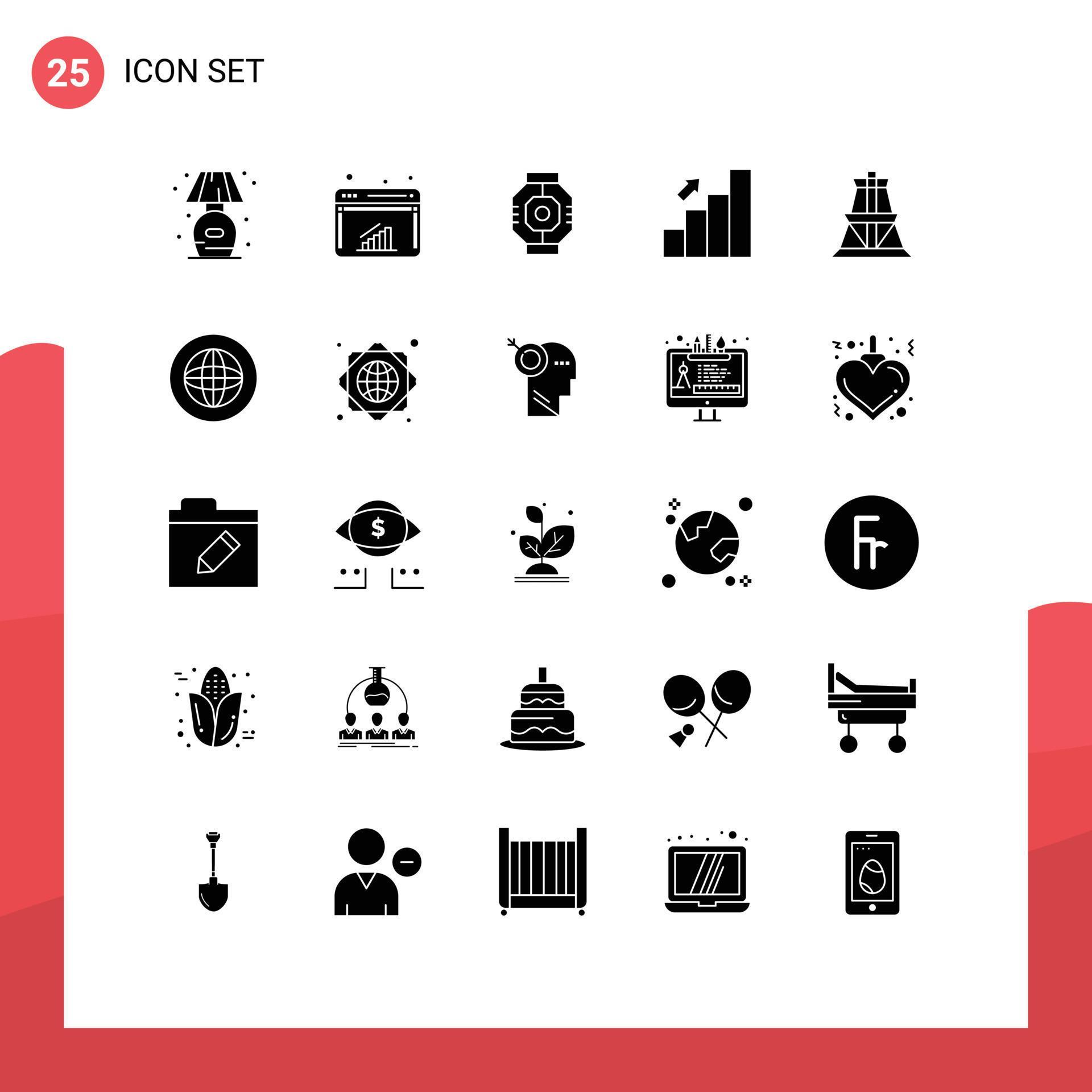 Pictogram Set of 25 Simple Solid Glyphs of stats chart airlock business pod Editable Vector ...